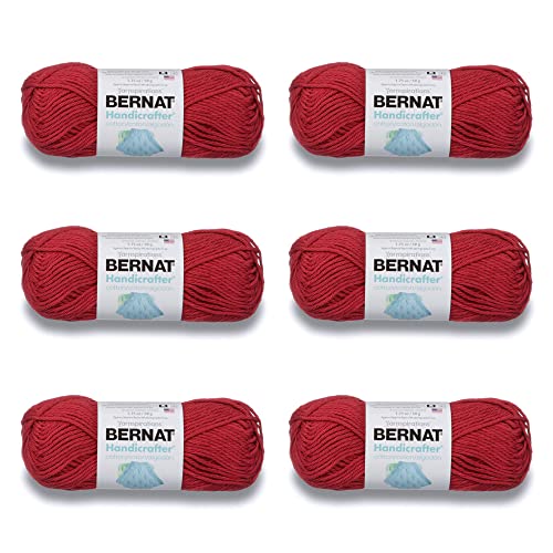 Bernat Handicrafter Cotton Country Red Yarn - 6 Pack of 50g/1.75oz - Cotton - 4 Medium (Worsted) - 80 Yards - Knitting/Crochet