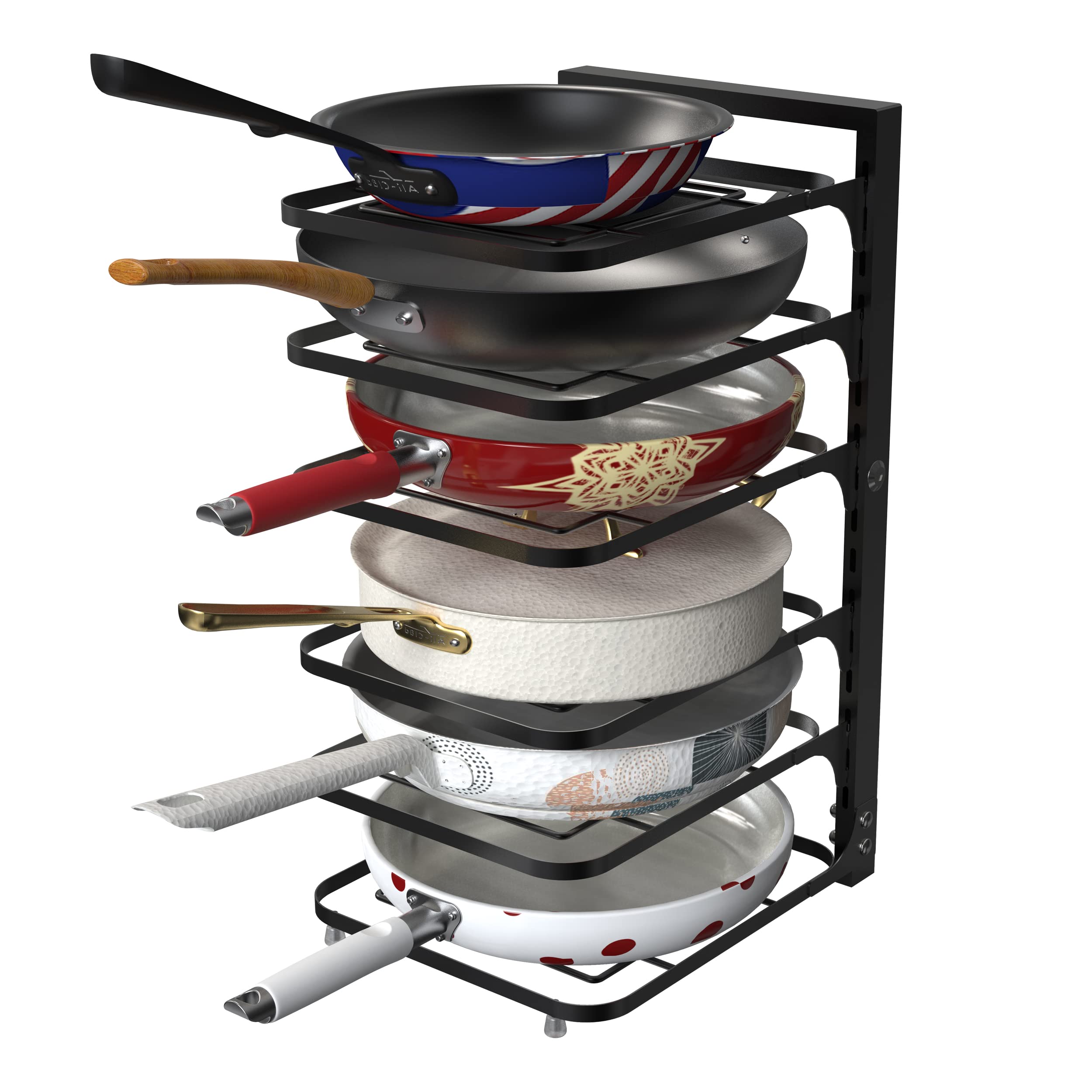Supfirm 6-Tier Multifunctional Adjustable Pan & Pot Rack for Cabinet, Countertop Organizer, Pot Organizer for Kitchen Organization & Storage, Pot Lid Organizer (Black)