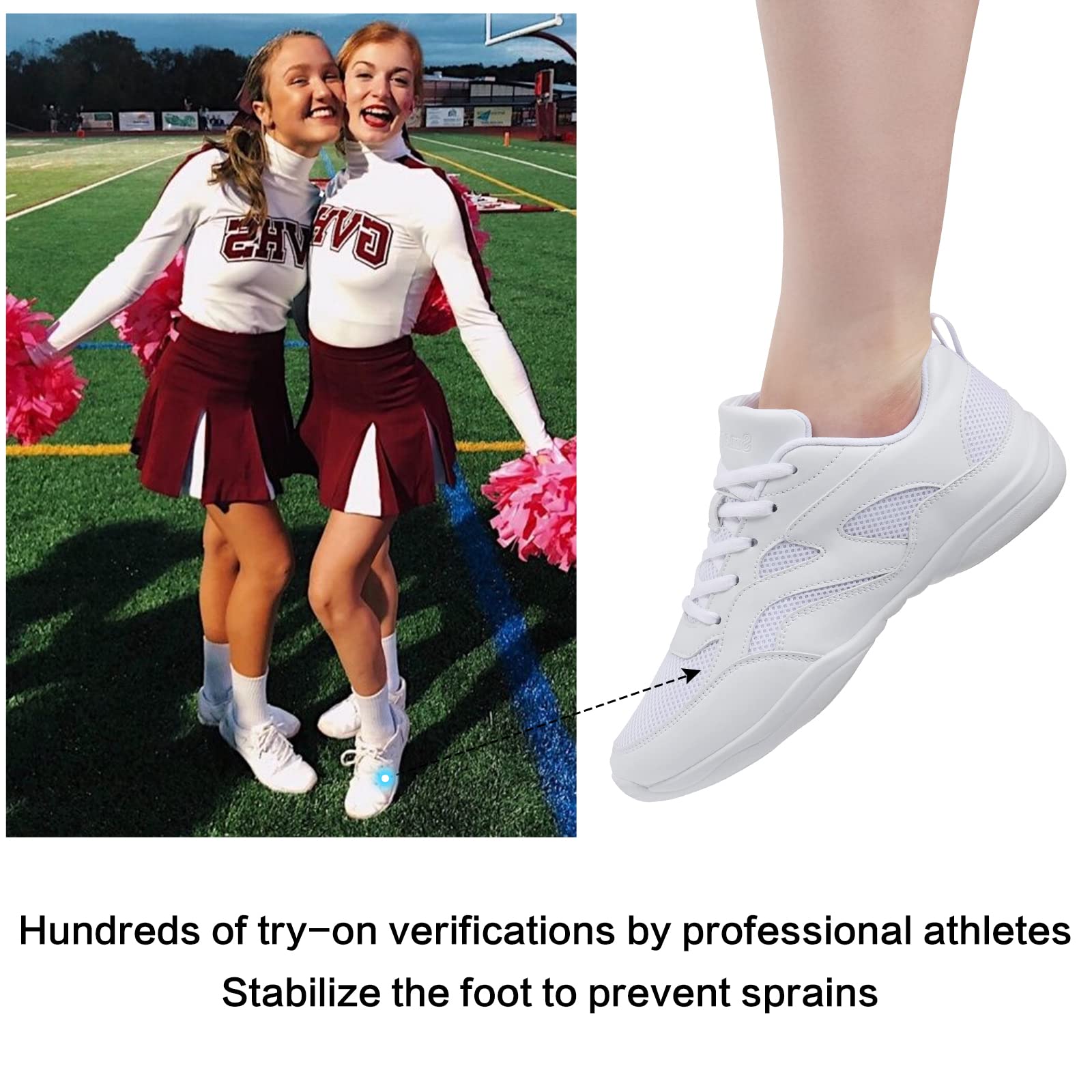 Smapavic Cheer Shoes for Women White Cheerleading Dance Shoes Training Athletic Comfortable Sneakers Size 8.5
