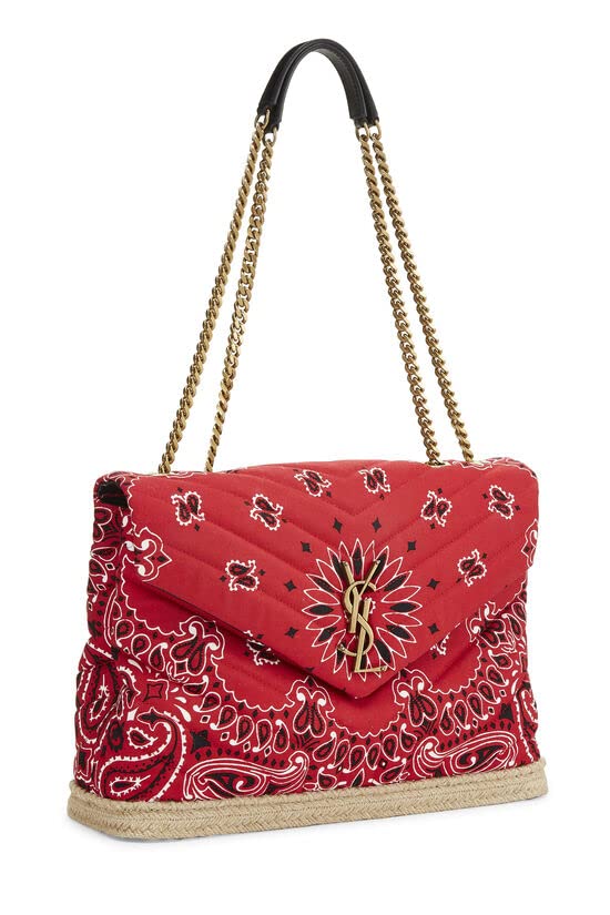 Yves Saint Laurent, Pre-Loved Red Bandana Canvas Loulou Shoulder Bag Medium, Red