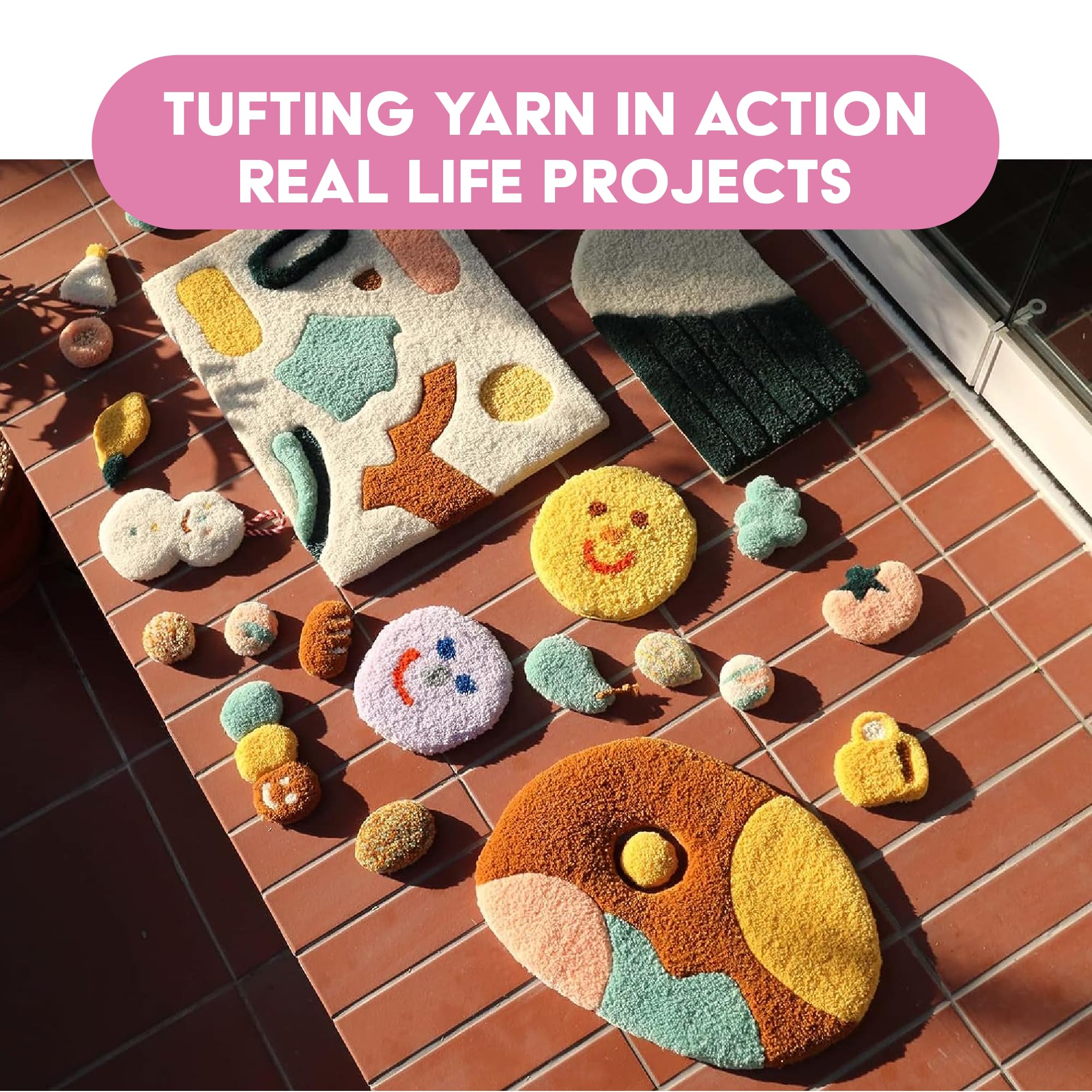 And-et DuraTuft Yarn 45 Vibrant Colors Tufting Nylon Yarn Pack - Ideal for Crochet, Craft Projects -100% B.C.F. - 3 Cones x 1.66lbs -180yards -Perfect for Rug Weaving and Knitting (03 Pink Beige)