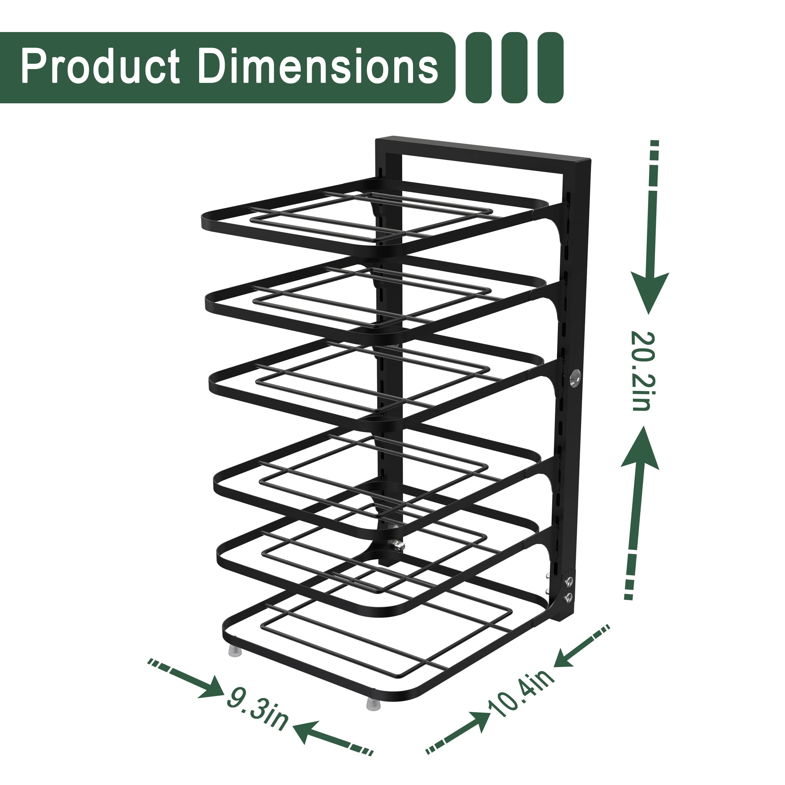 Supfirm 6-Tier Multifunctional Adjustable Pan & Pot Rack for Cabinet, Countertop Organizer, Pot Organizer for Kitchen Organization & Storage, Pot Lid Organizer (Black)