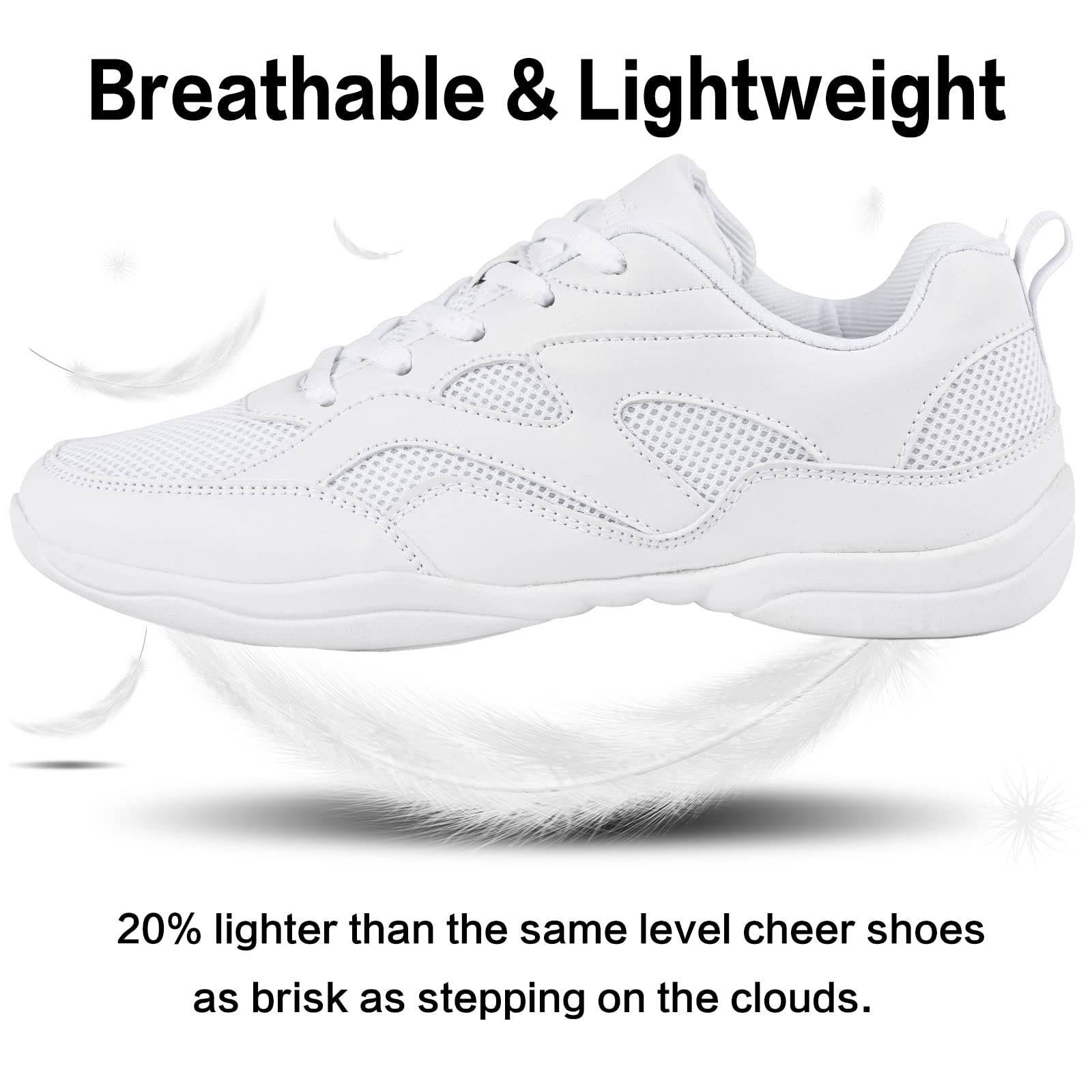 Smapavic Cheer Shoes for Women White Cheerleading Dance Shoes Training Athletic Comfortable Sneakers Size 8.5