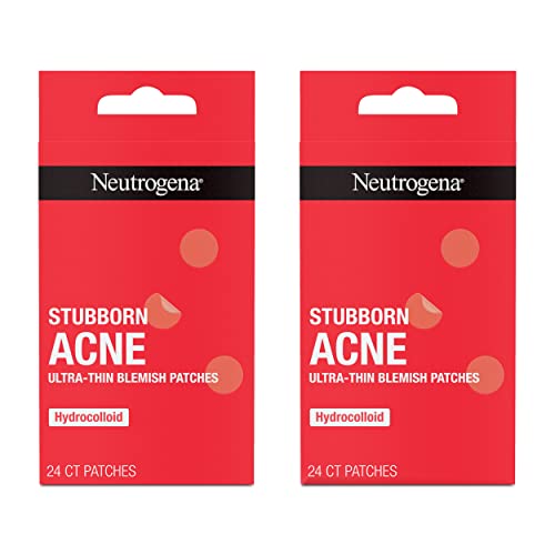 Neutrogena Stubborn Acne Pimple Patches, Acne Treatment for Face, Ultra-Thin Hydrocolloid Spot Stickers Provide Optimal Healing for Pimples, 24 Patches, Pack of 2