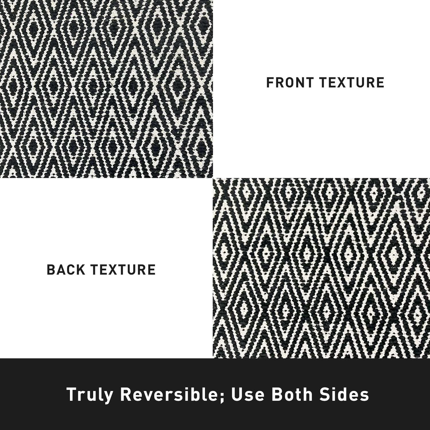 Chardin home 100% Cotton Diamond 3x5 Area Rug Fully Reversible, Machine Washable, Black and White