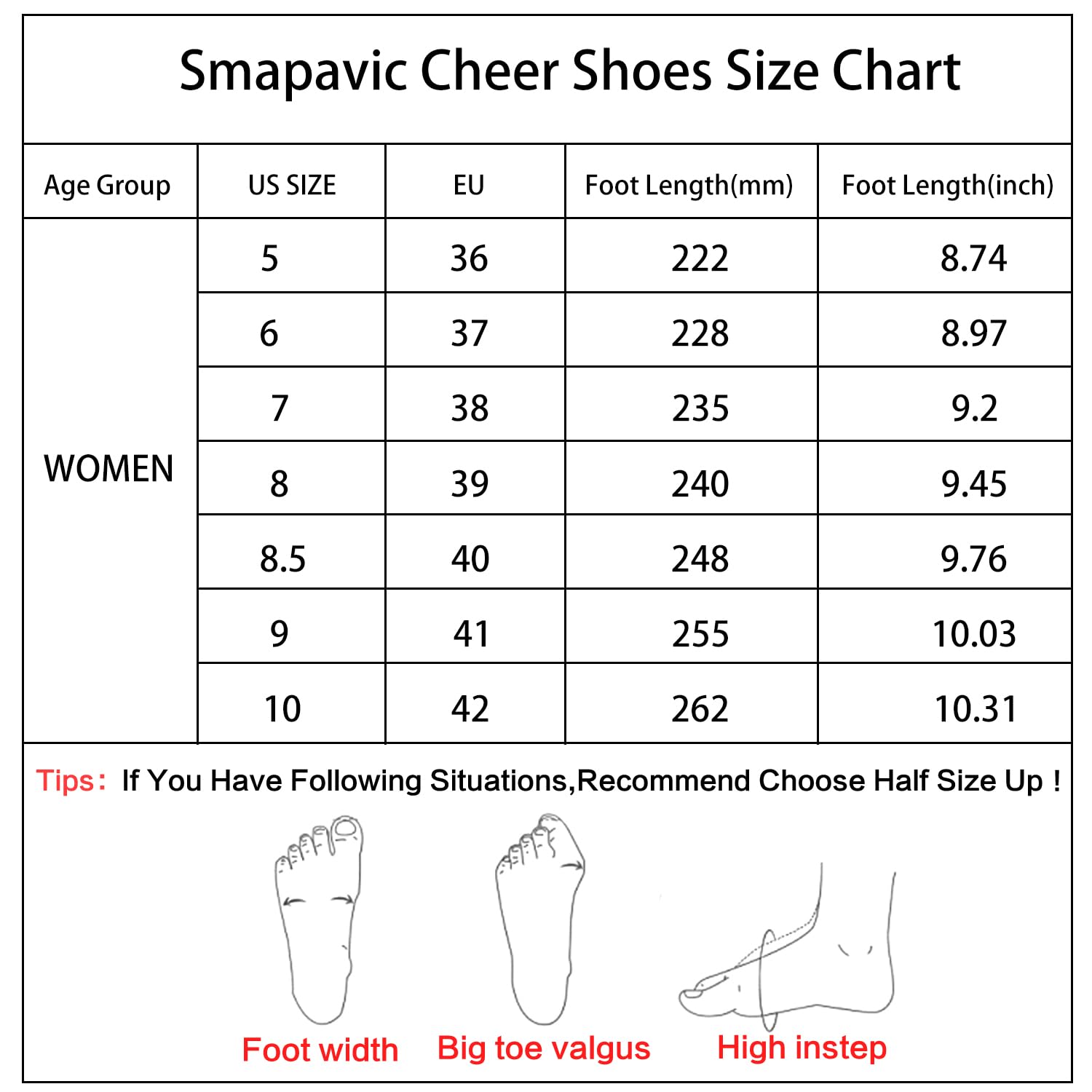 Smapavic Cheer Shoes for Women White Cheerleading Dance Shoes Training Athletic Comfortable Sneakers Size 8.5