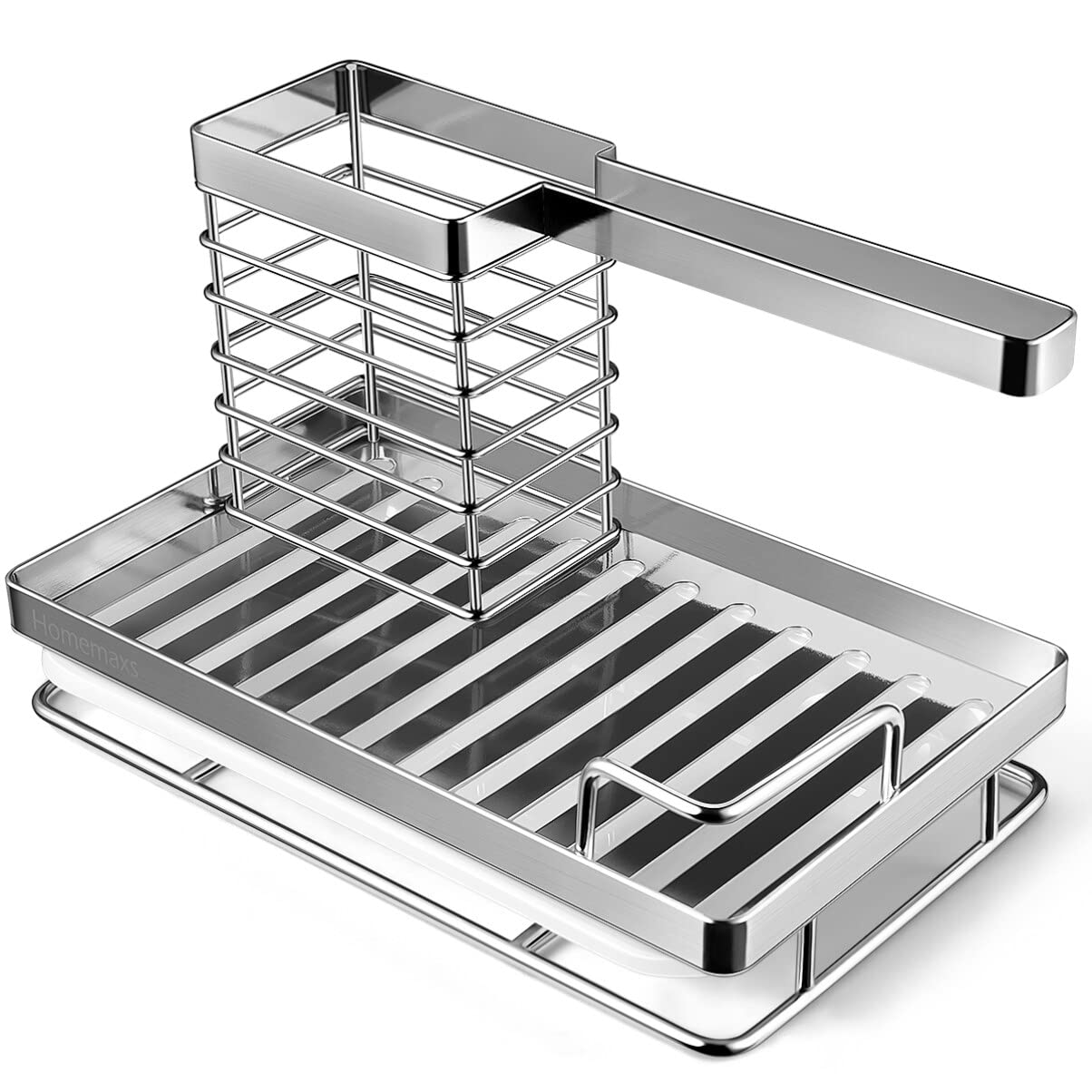 Kitchen Sink Caddy Sponge Holder: Rust Proof Kitchen Sink Organizer for Dish Rag Soap Brush - Sponge Holder with Drain Tray for Counter