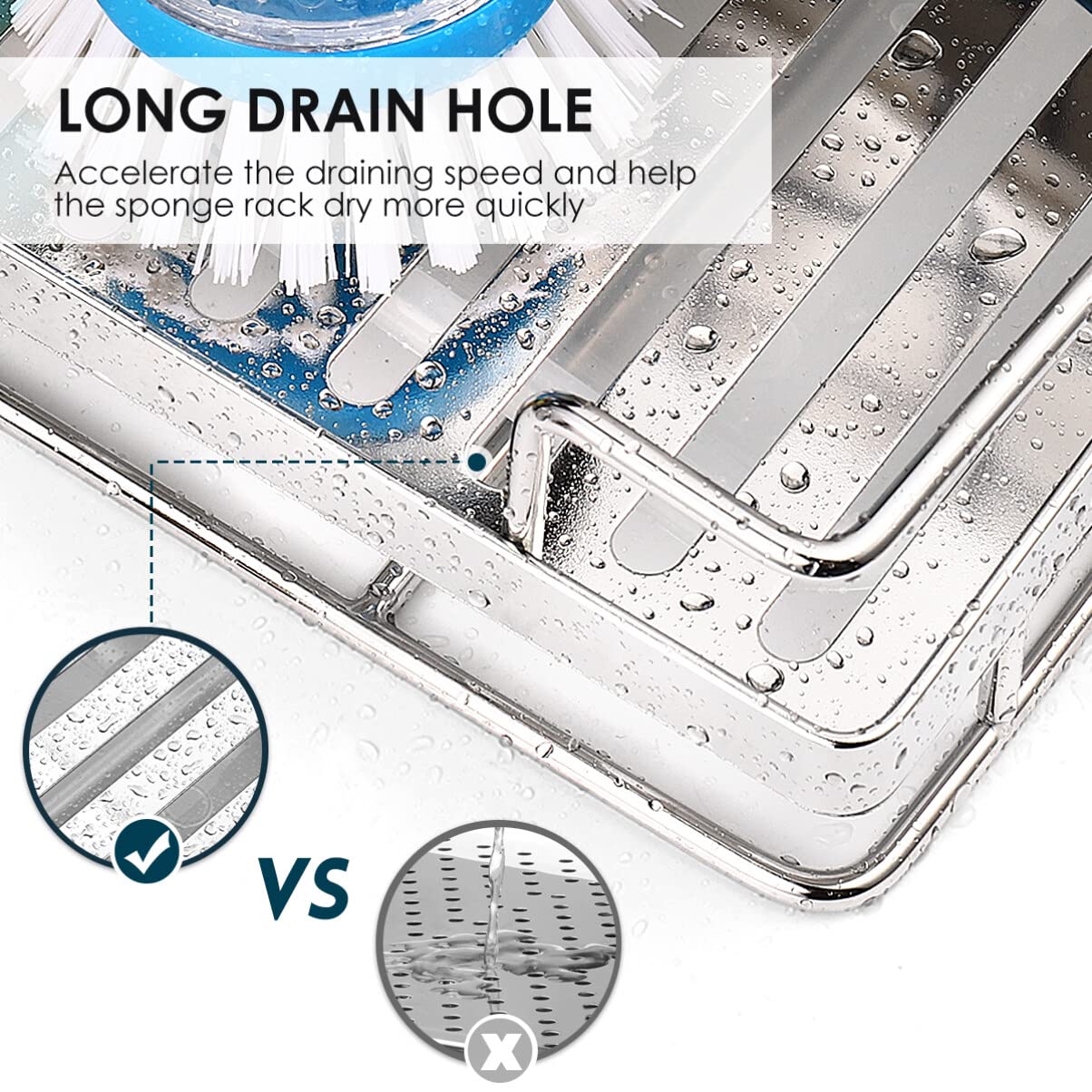 Kitchen Sink Caddy Sponge Holder: Rust Proof Kitchen Sink Organizer for Dish Rag Soap Brush - Sponge Holder with Drain Tray for Counter