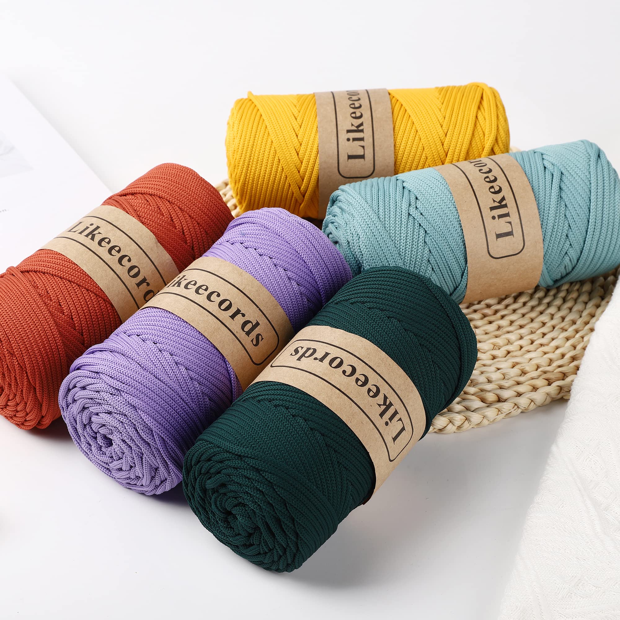 Likeecords 4mm Polyester Braided Macrame Cord 140Yards /426Feet,Elastic Yarn for Crocheting Bag Cord for DIY Crafts,Plant Hangers, Bag, and Home Decorations (Sage Green)