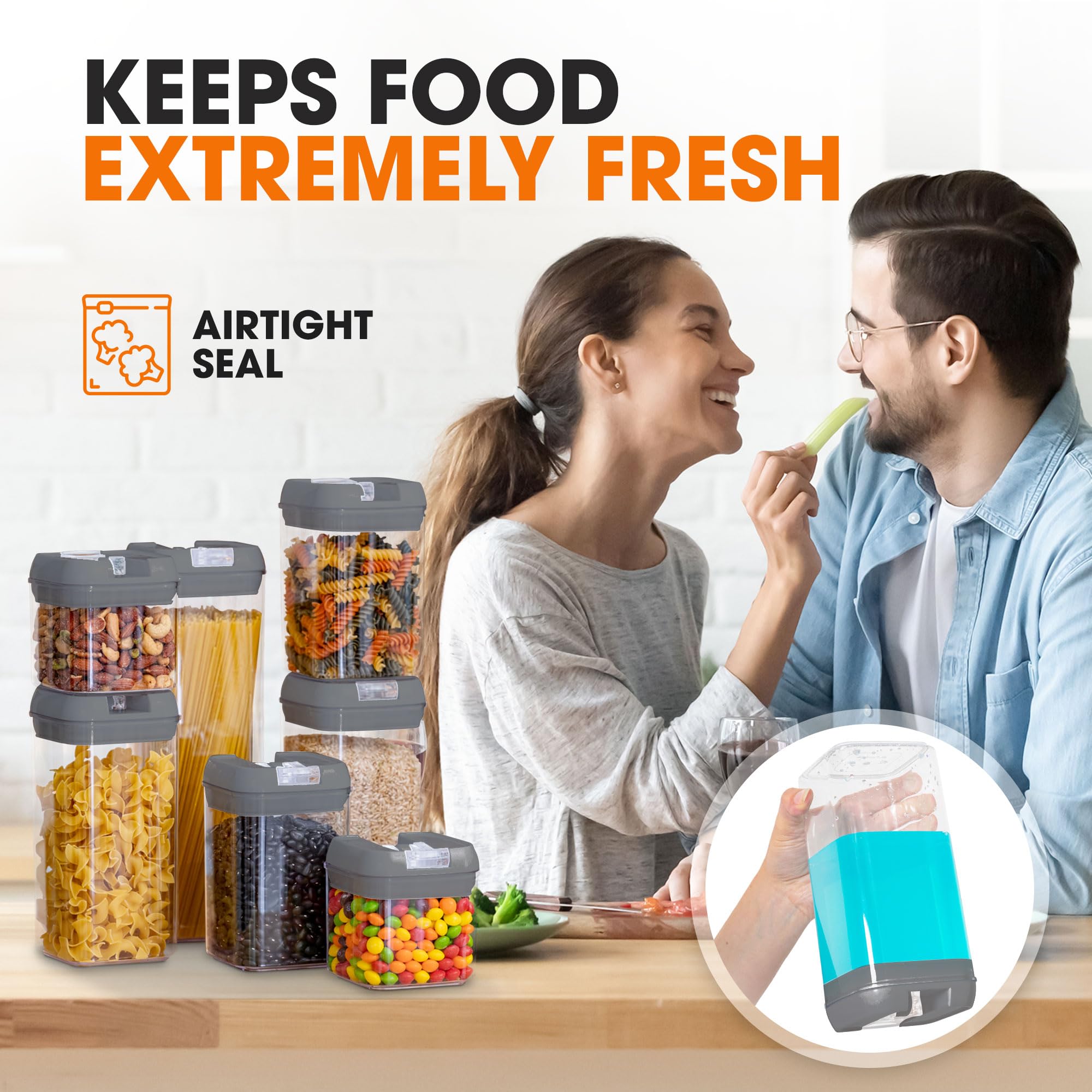 Cheer Collection Airtight Food Storage Containers, Kitchen Storage Containers for Pantry, Set of 7 Food Containers with Lids Airtight, Pantry Storage Containers & Organizers with Lids, Gray