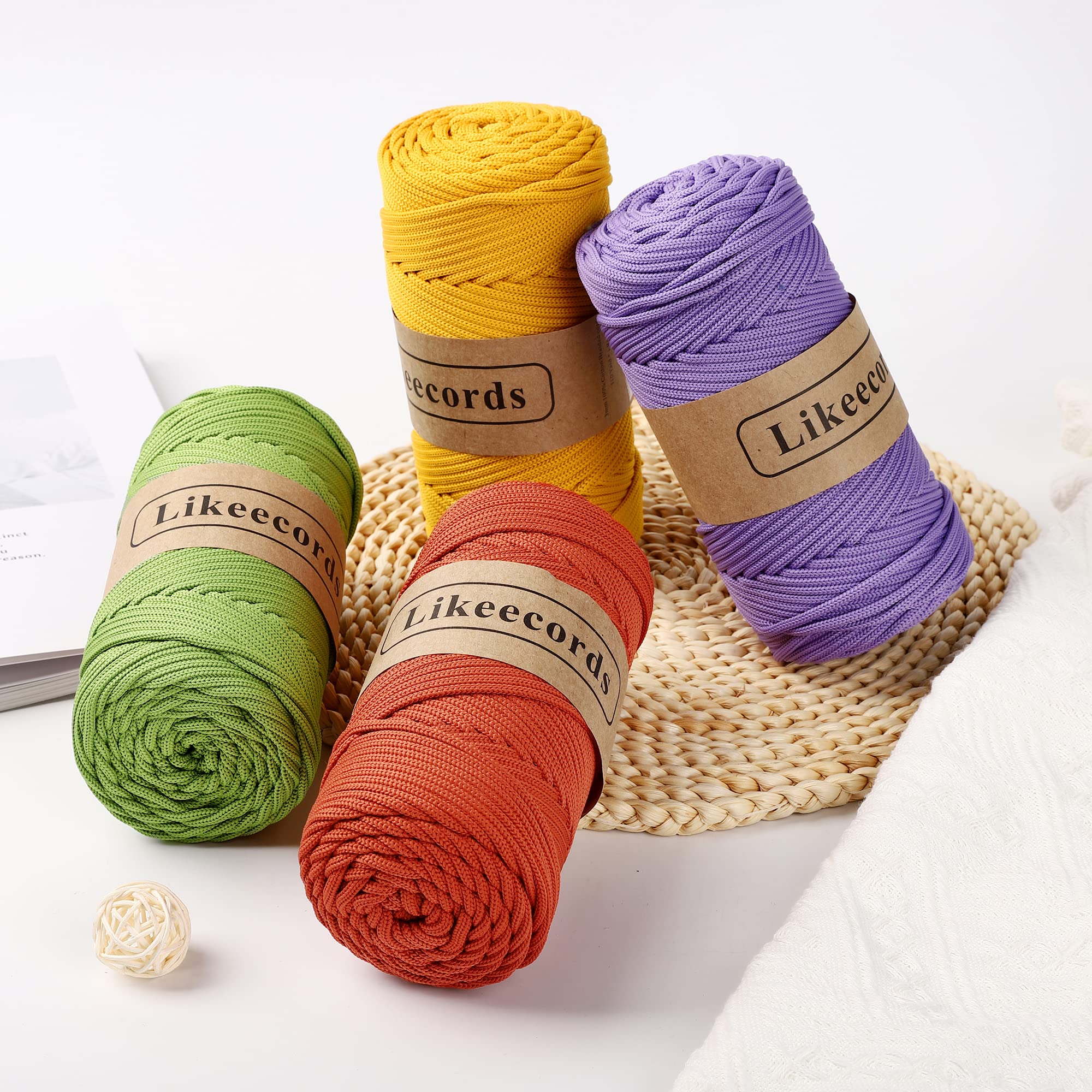 Likeecords 4mm Polyester Braided Macrame Cord 140Yards /426Feet,Elastic Yarn for Crocheting Bag Cord for DIY Crafts,Plant Hangers, Bag, and Home Decorations (Sage Green)