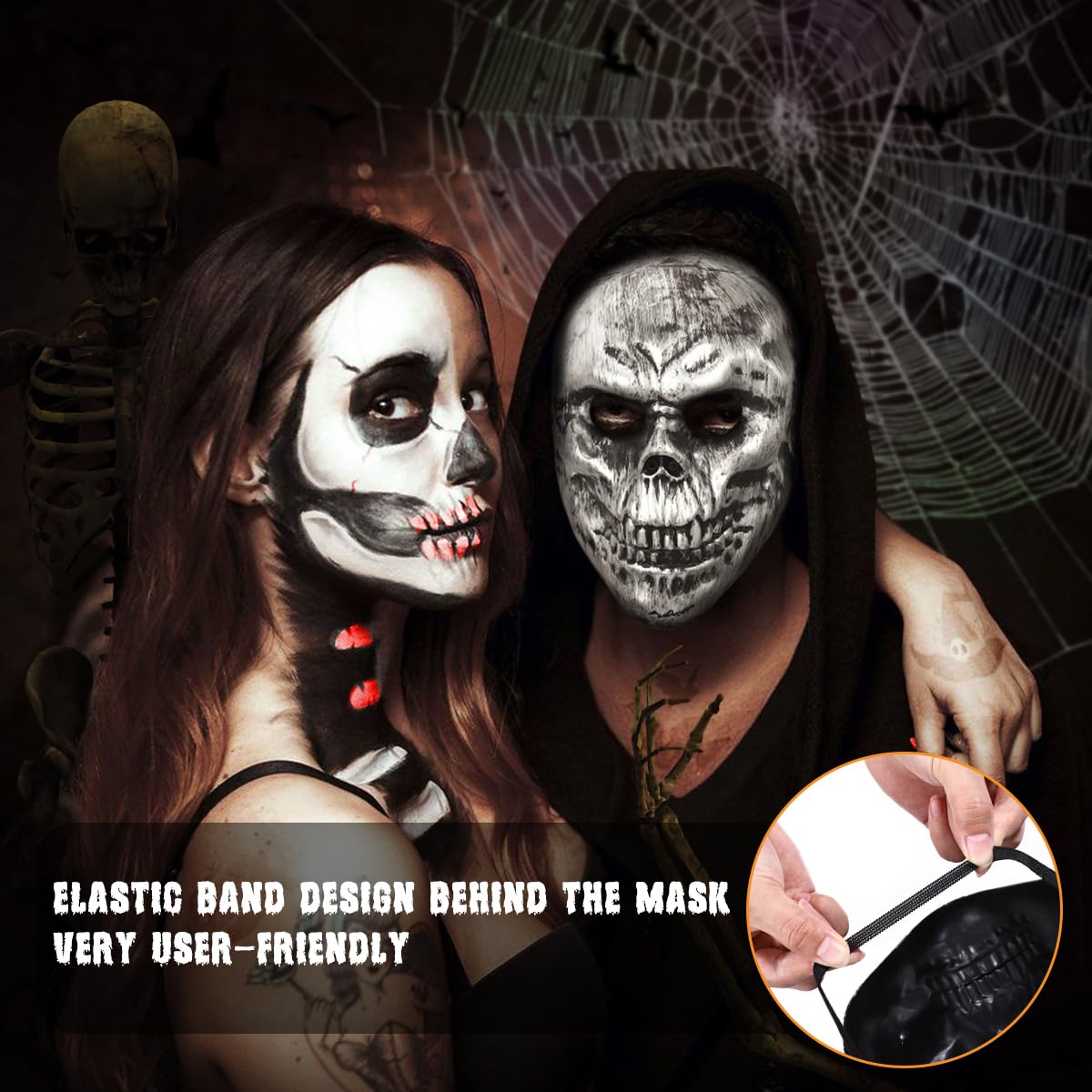 25FT Scary Halloween Outdoor Decorations, Hanging Ghost Halloween Decor with Black Creepy Cloth and Skull Mask for Halloween Haunted House Decor Party Supplies