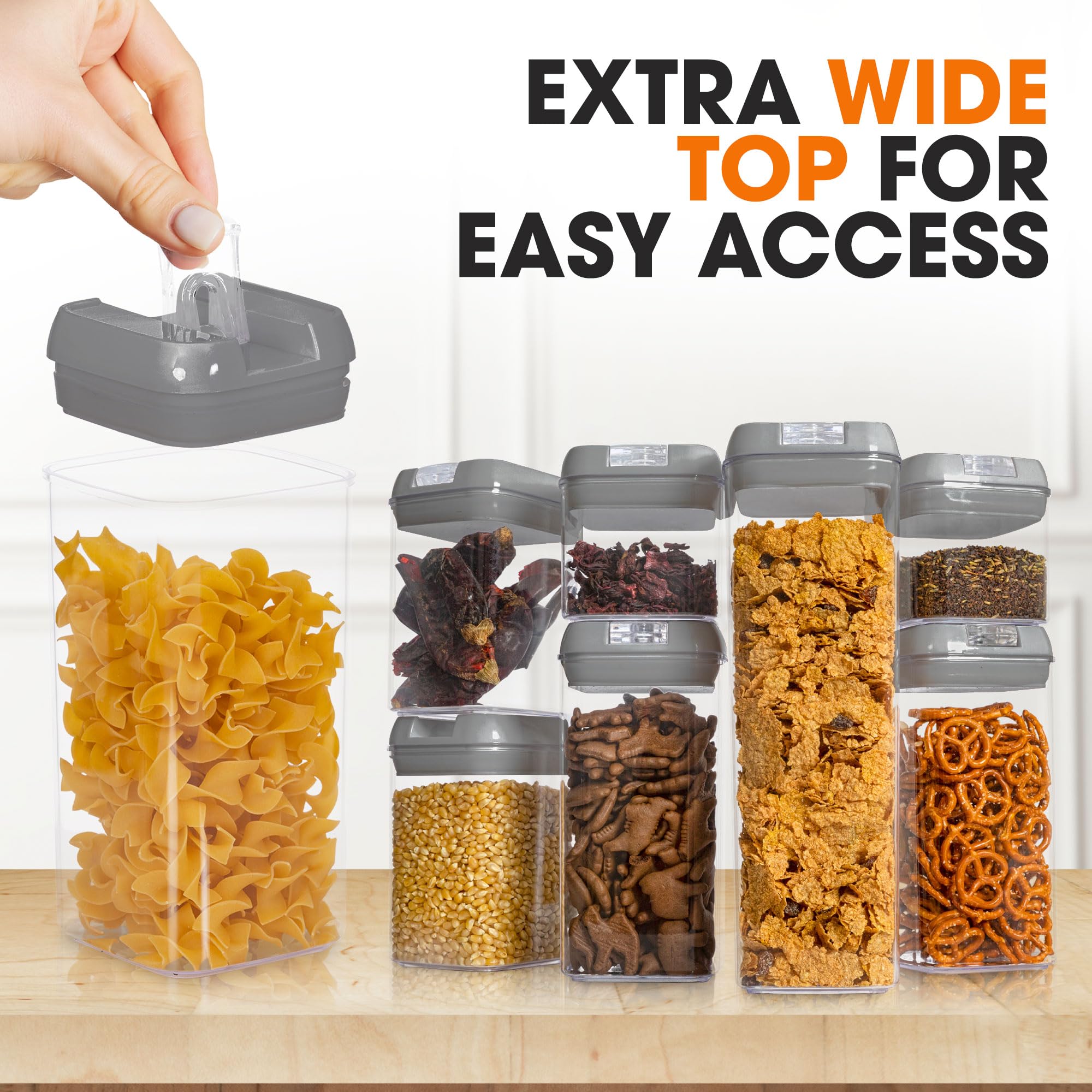 Cheer Collection Airtight Food Storage Containers, Kitchen Storage Containers for Pantry, Set of 7 Food Containers with Lids Airtight, Pantry Storage Containers & Organizers with Lids, Gray