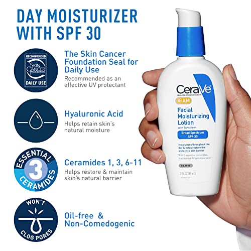 CeraVe AM Face Moisturizer with SPF, PM Face Moisturizer & Hydrating Face Wash Skin Care Set| Travel Size Toiletries | Skin Care Routine for Morning & Night | 3oz Lotion + 3oz Lotion + 3oz Cleanser