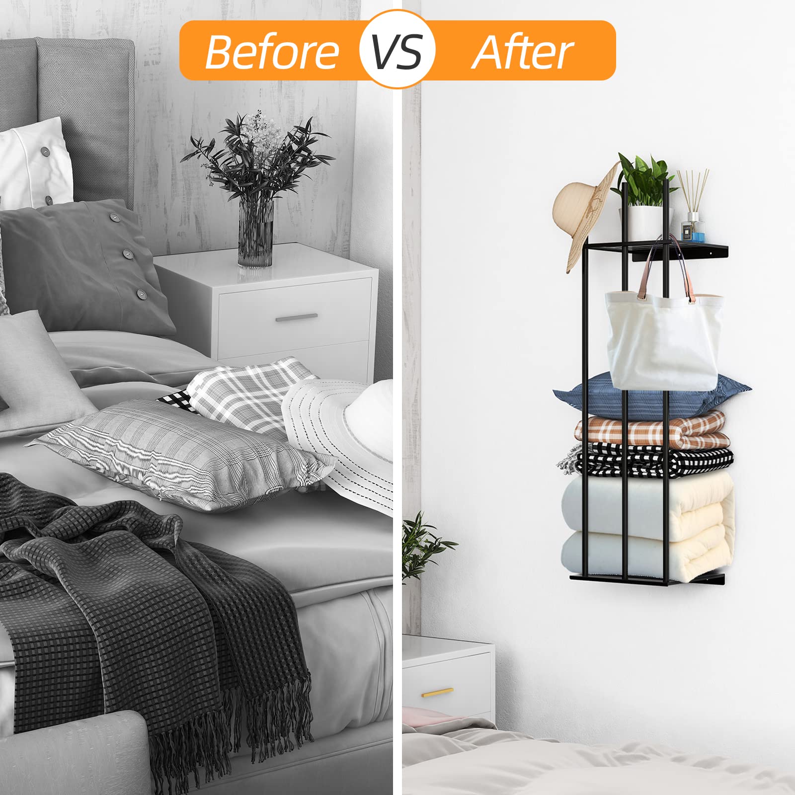 WOWOO 40" Blanket Holder Rack, Clothes Hat Blanket Towel Blanket Storage Holder On Wall, Blanket Ladder Blanket Rack Shelf for Living Room, Matte Black