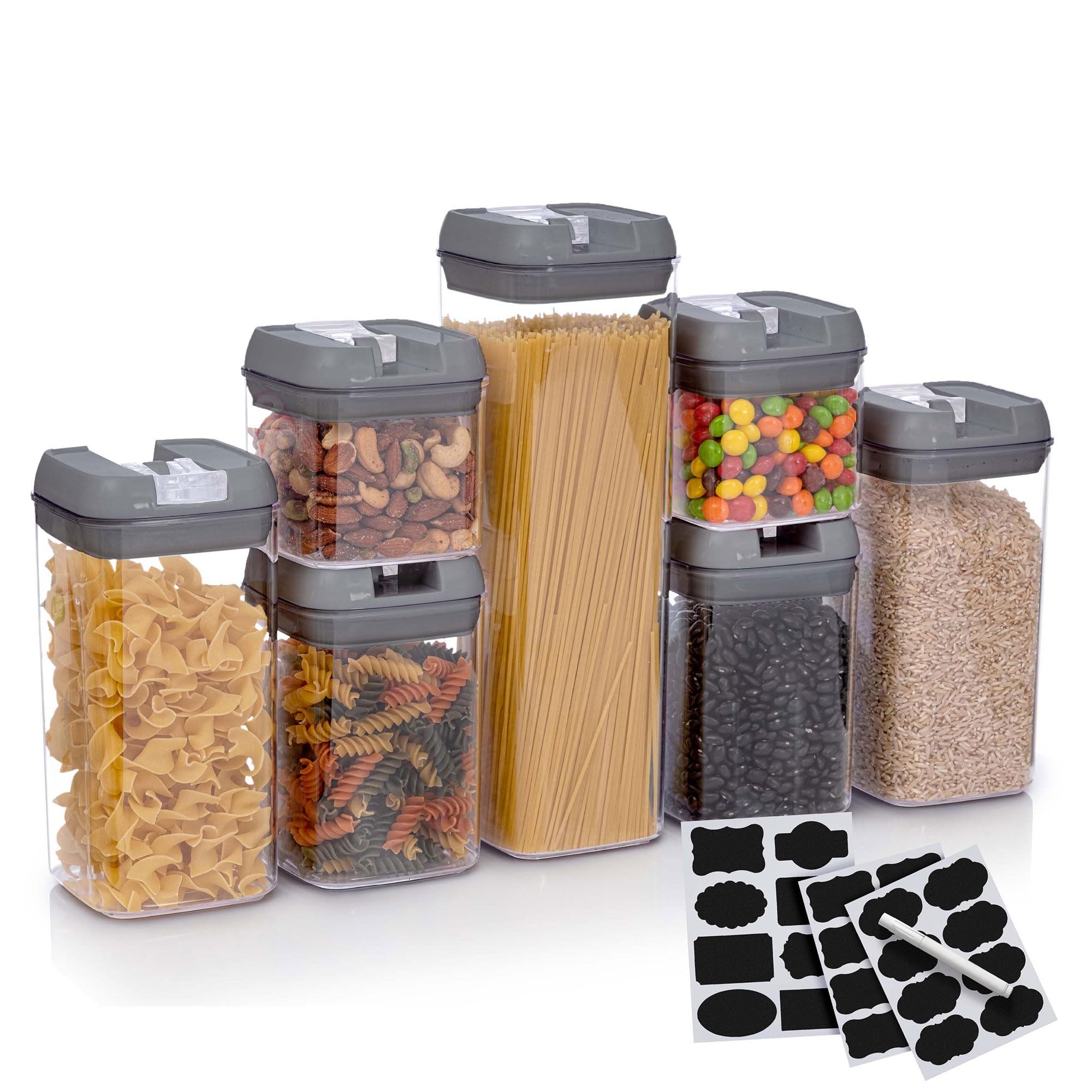 Cheer Collection Airtight Food Storage Containers, Kitchen Storage Containers for Pantry, Set of 7 Food Containers with Lids Airtight, Pantry Storage Containers & Organizers with Lids, Gray