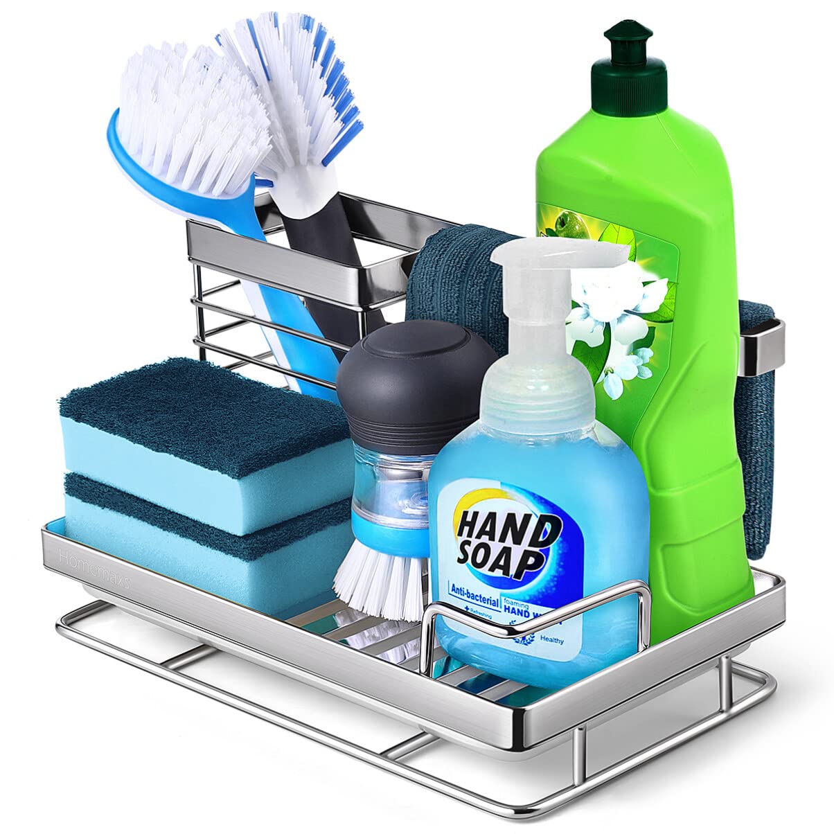 Kitchen Sink Caddy Sponge Holder: Rust Proof Kitchen Sink Organizer for Dish Rag Soap Brush - Sponge Holder with Drain Tray for Counter