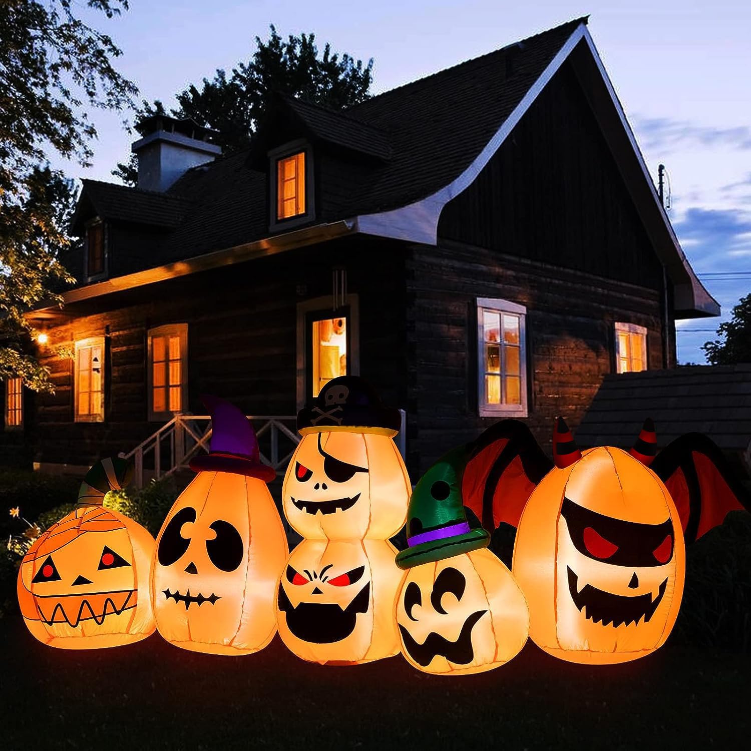 HBlife 8 FT Halloween Inflatables Outdoor Decorations Pumpkin, Animated Pirate Bat Blow Up Pumpkin with Build-in LEDs, Inflatable Decoration for Front Yard, Porch, Lawn or Halloween Party