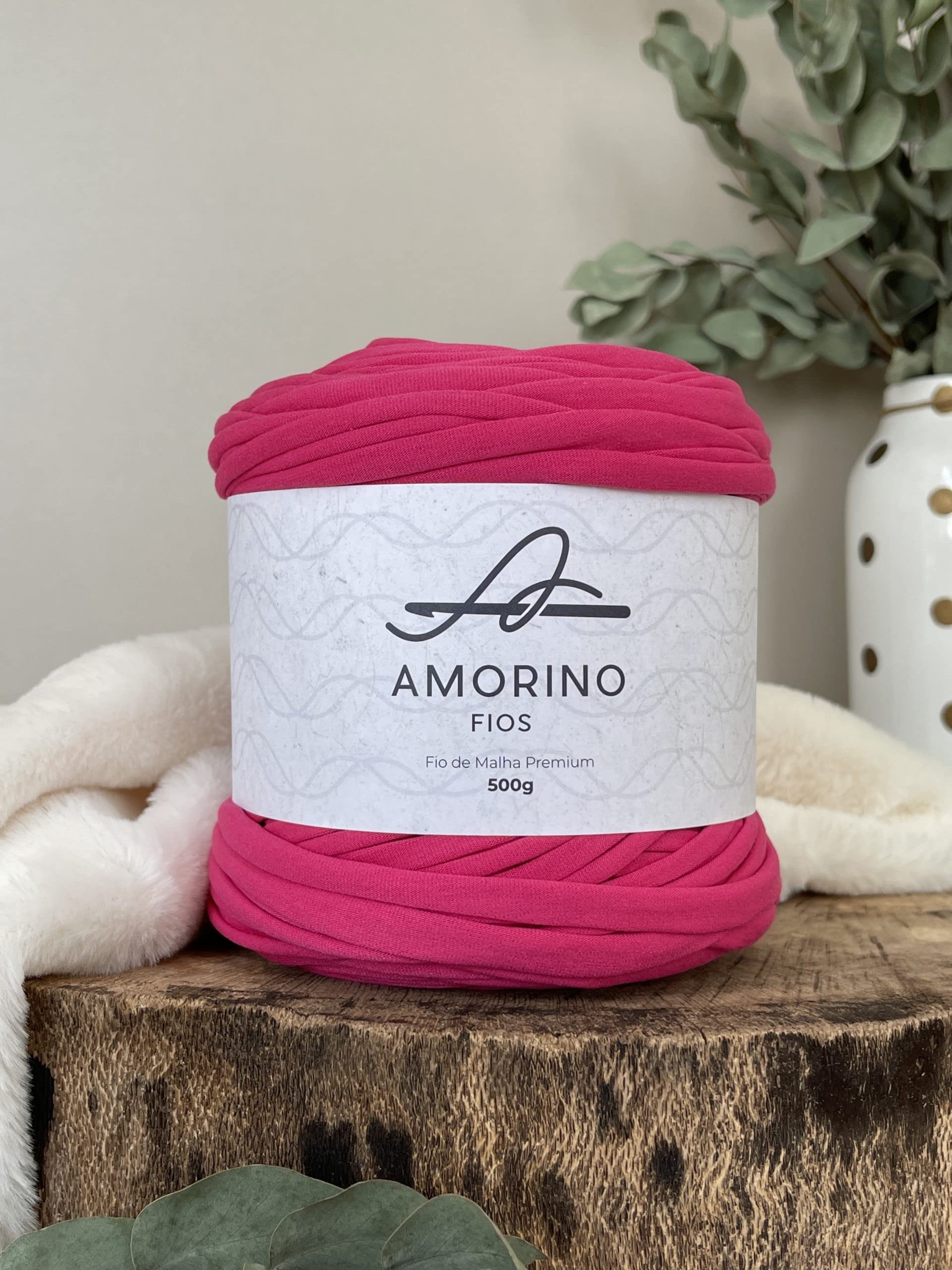 AMORINO FIOS t Shirt Yarn Premium - Crochet & Knitting, Easy Crocheting for Beginners, Thick 3,6cm, Tshirt Yarn for Crafts, Polyester Yarn, knotless, Macrame t-Shirt Yarn (Pink).