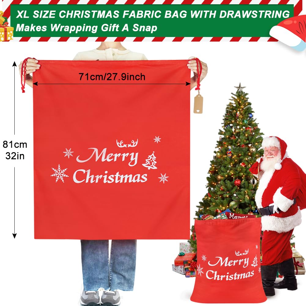 Advantez Cotton Drawstrings Gift Bags, 3Pcs Reusable Gift Bags, Xmas Present Bags Fabric Cloth Sacks for Christmas Thanksgiving Party Stocking Storage(Large Size)