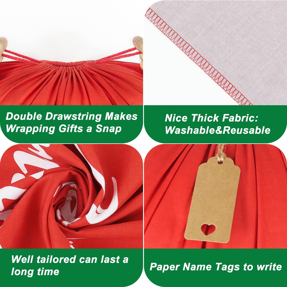 Advantez Cotton Drawstrings Gift Bags, 3Pcs Reusable Gift Bags, Xmas Present Bags Fabric Cloth Sacks for Christmas Thanksgiving Party Stocking Storage(Large Size)