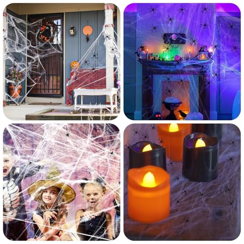 GKGG 900 sqft Halloween Spider Webs Decorations with 30 Extra Fake Spiders, Super Practical Spider Web for Halloween Decor Outdoor and Indoor