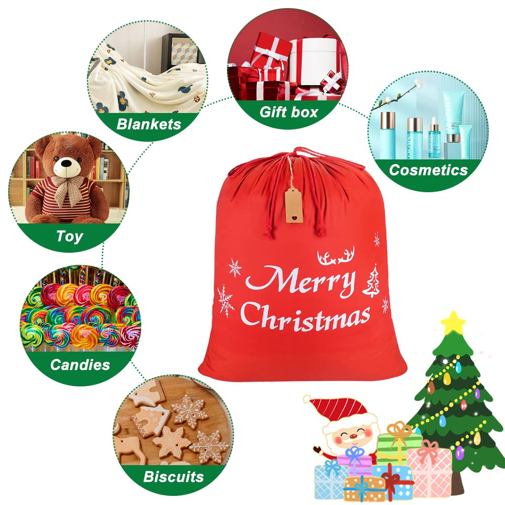 Advantez Cotton Drawstrings Gift Bags, 3Pcs Reusable Gift Bags, Xmas Present Bags Fabric Cloth Sacks for Christmas Thanksgiving Party Stocking Storage(Large Size)