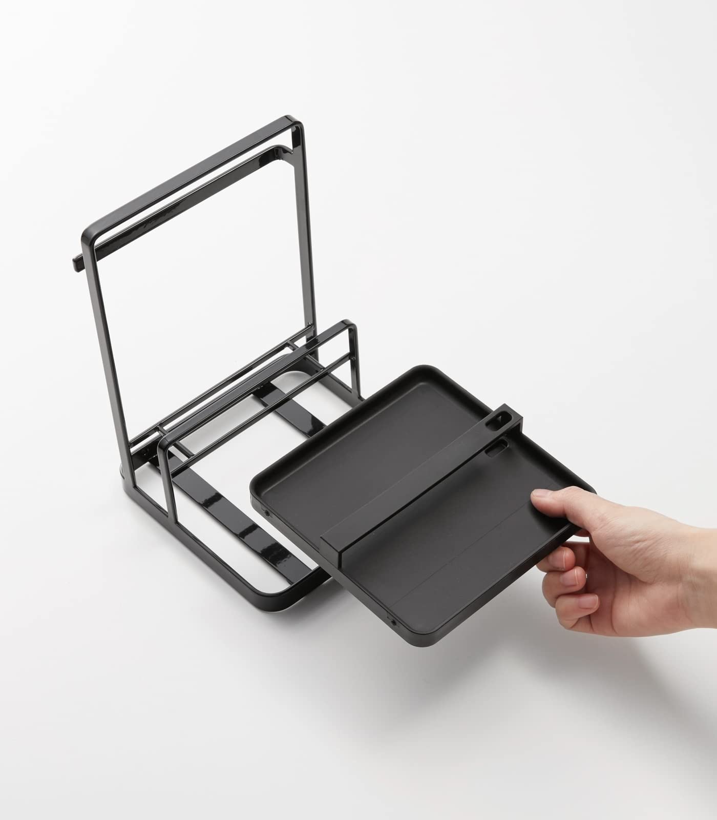 Yamazaki Lid & Ladle Home Cooking Tool and Lid Station-Kitchen Utensil Organizer Stand | Steel | Stovetop, One Size, Black