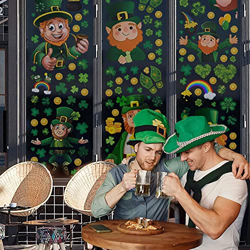 151PCS Happy St. Patrick's Day Window Clings Decorations,St. Patrick's Decal Window Sticker for Glass Decor,Gnome Leprechaun Footprints Holiday Party Door Decorations