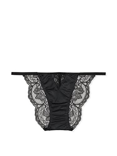 Victoria's Secret Very Sexy Lace String Cheekini Panty, Black Lace String, Large