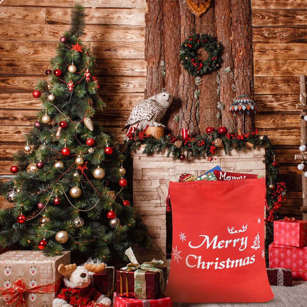 Advantez Cotton Drawstrings Gift Bags, 3Pcs Reusable Gift Bags, Xmas Present Bags Fabric Cloth Sacks for Christmas Thanksgiving Party Stocking Storage(Large Size)