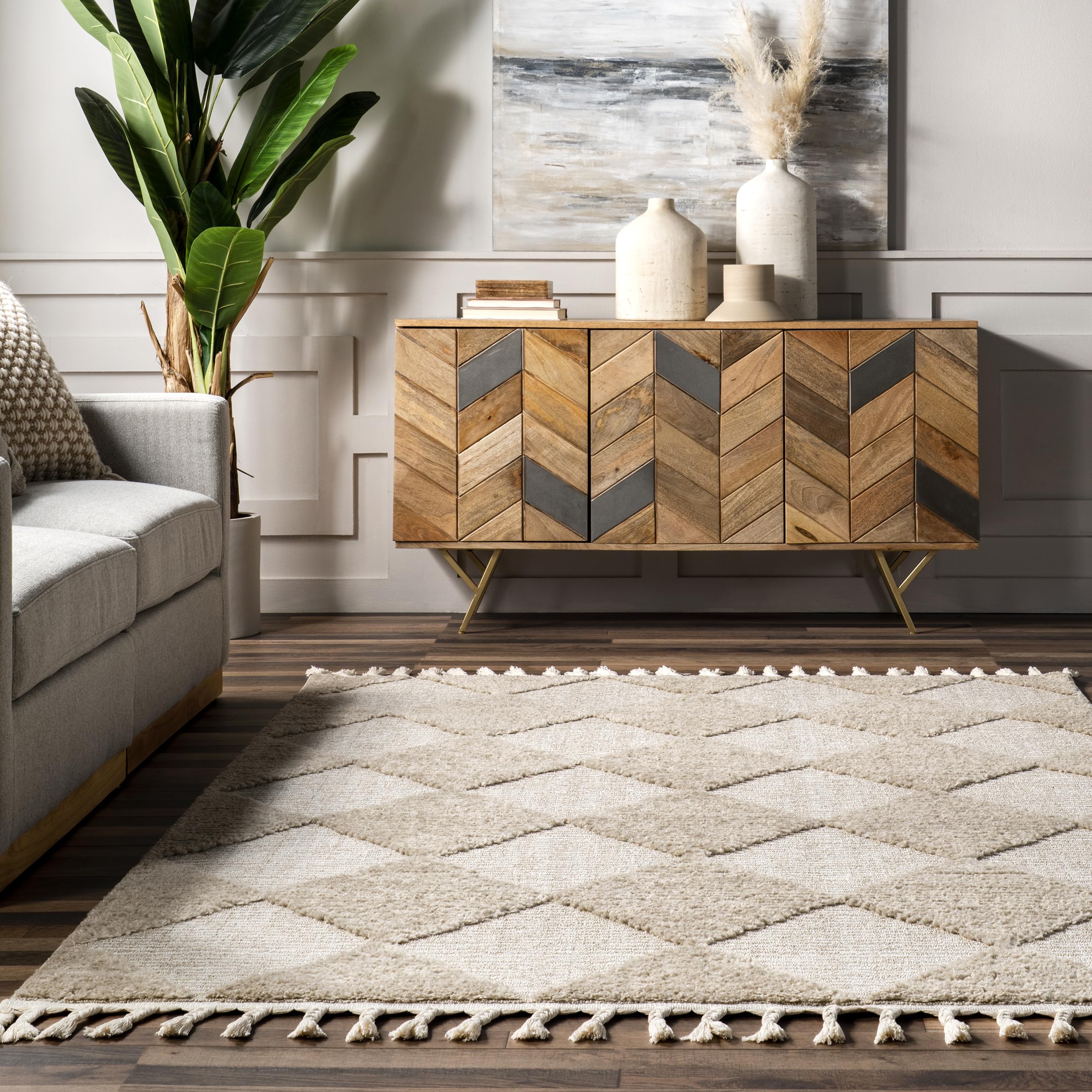 nuLOOM Marissa Trellis 7x9 Area Rug for Living Room Bedroom Dining Room Kitchen, Beige/Ivory