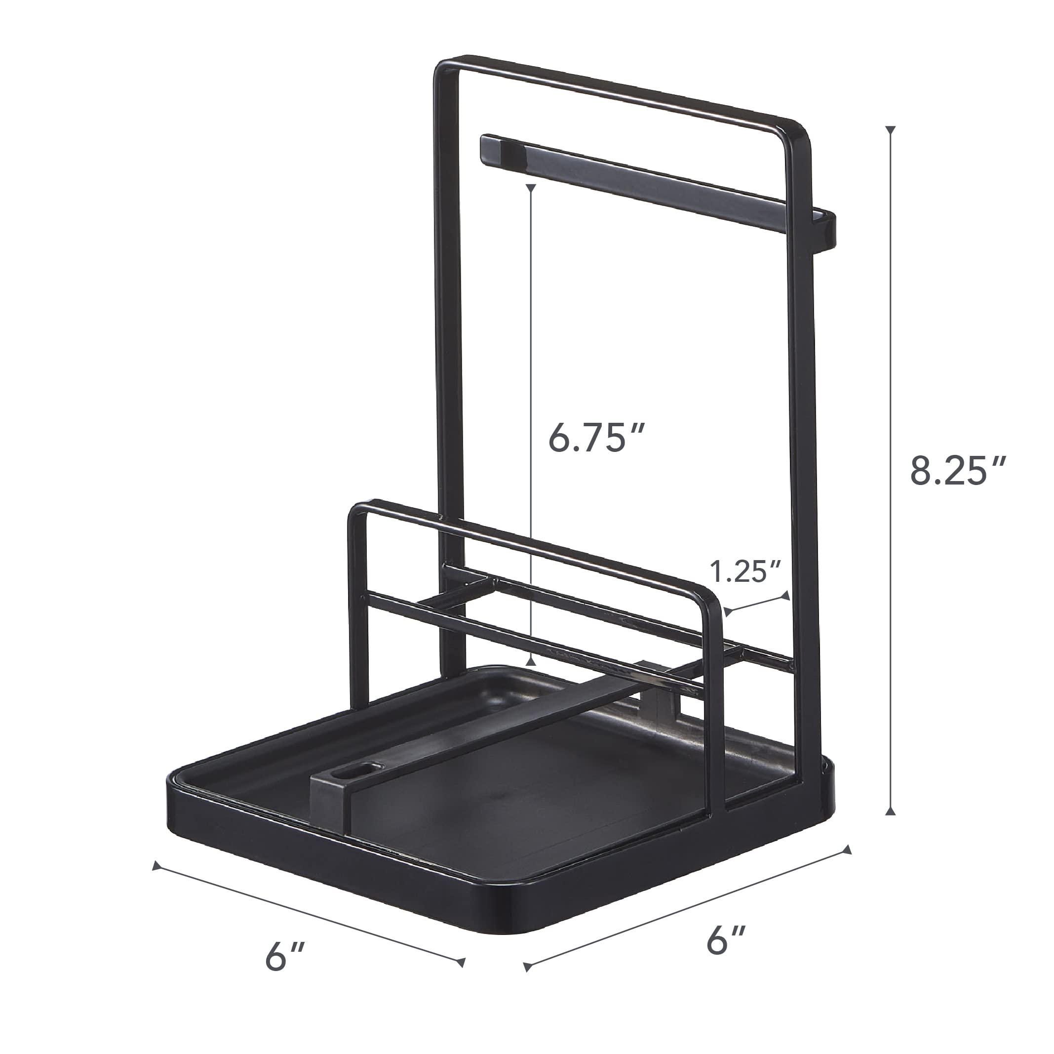 Yamazaki Lid & Ladle Home Cooking Tool and Lid Station-Kitchen Utensil Organizer Stand | Steel | Stovetop, One Size, Black