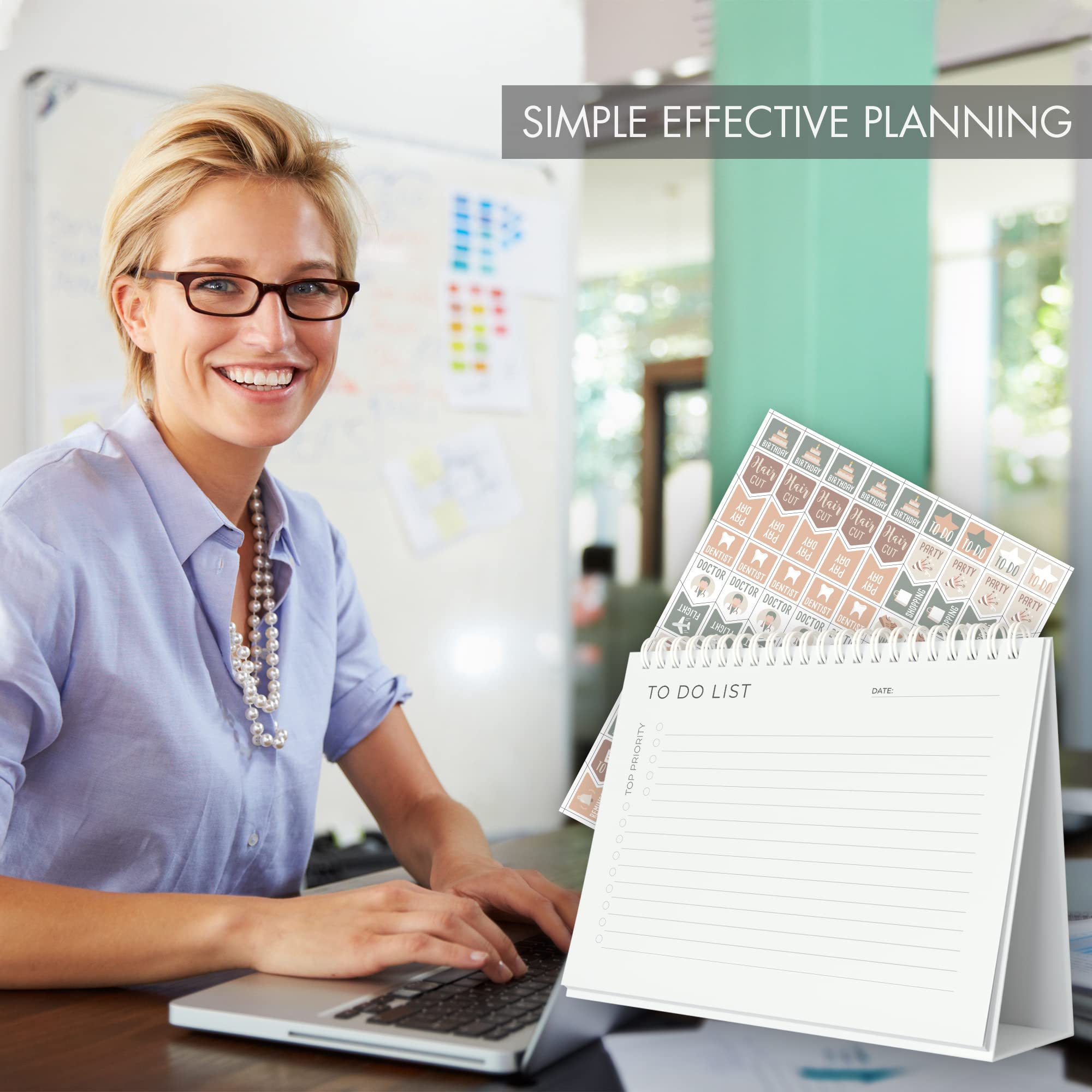 Aesthetic Small Desk Calendar 2023 with Stickers - Runs until June 2024 - Beautiful 6" x 8" Flip Desktop Calendar for Easy and Effective Organizing