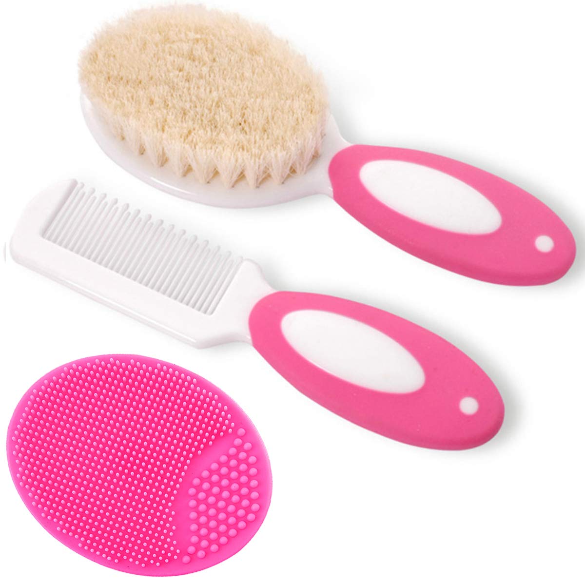 Baby Hair Brush and Comb Set for Newborns & Toddlers | Natural Soft Goat Bristles | Ideal for Cradle Cap | Perfect Baby Registry Gift (Red)