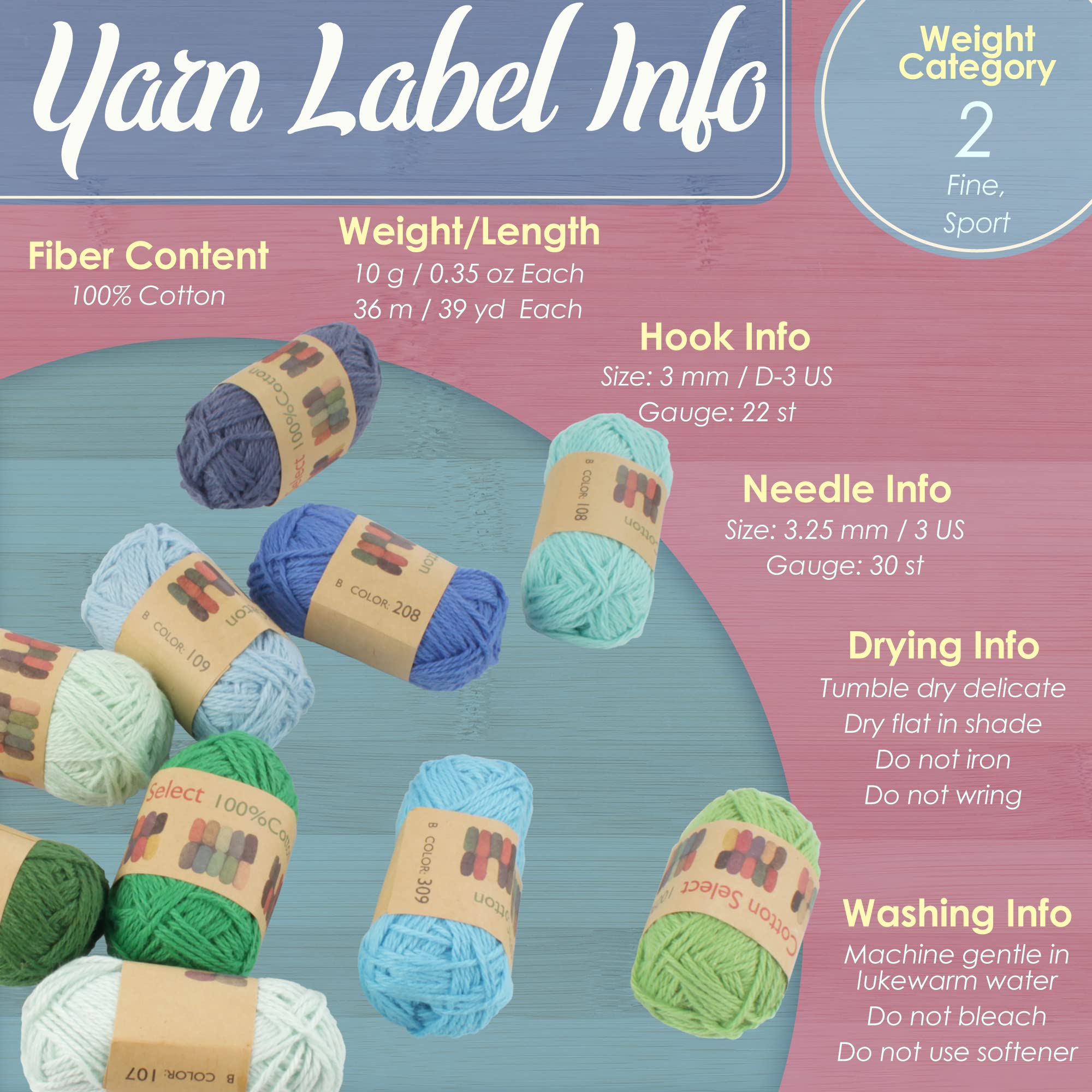 JubileeYarn Cotton Select Bonbon Yarn - Assortment A - 10x10g Mini Ball - 1 Pack