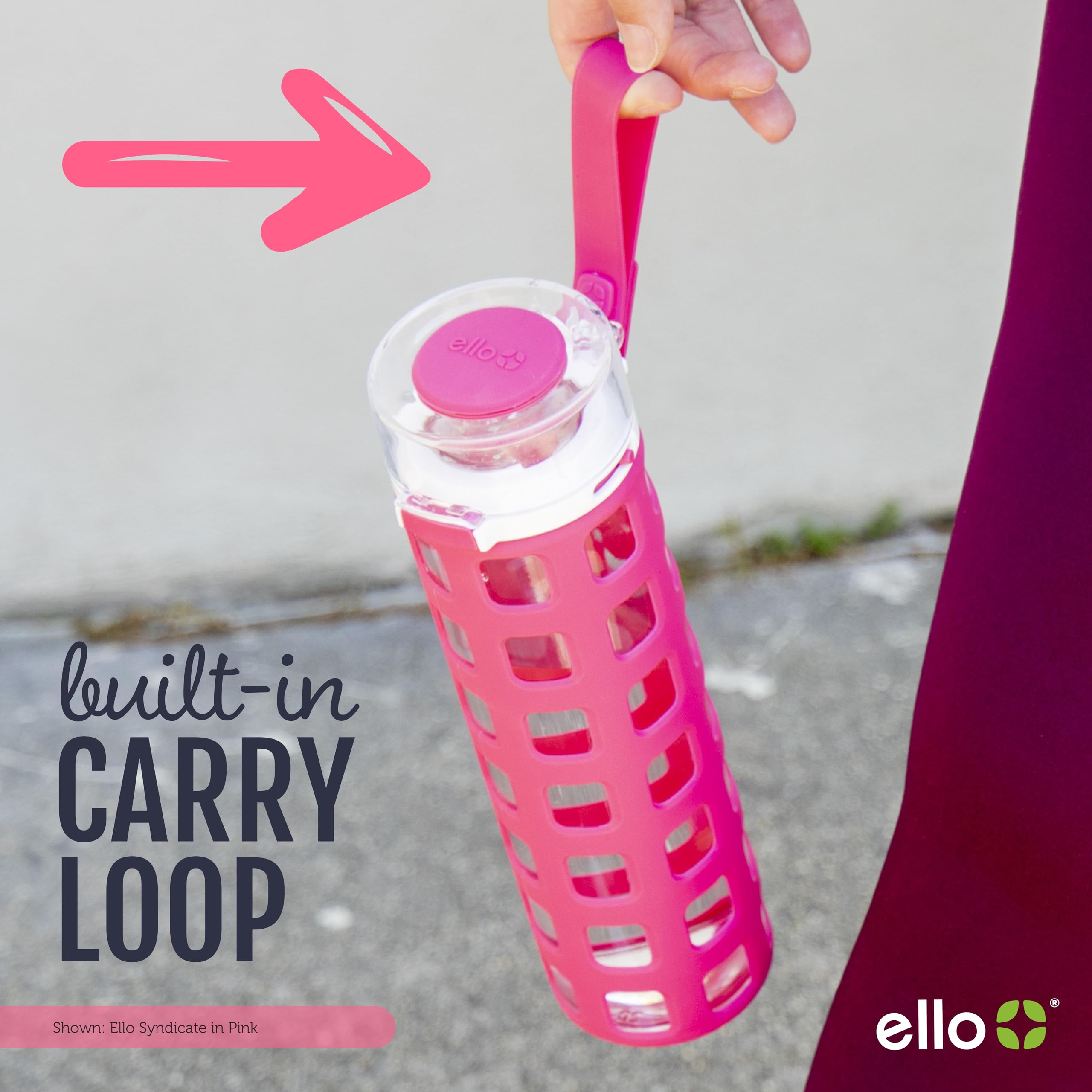 Ello Syndicate 20oz Reusable Glass Water Bottle with One-Touch Leak Proof Flip Lid and Protective Non-Slip Silicone Sleeve and Carry Loop for Coffee, Tea and Water, BPA-free, Dishwasher Safe, Mint