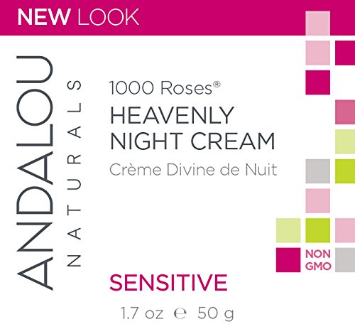 Andalou Naturals Heavenly Night Cream 1000 Roses, Sensitive Skin Moisturizer for Face, Enriched with Hyaluronic Acid & Aloe Vera, 1.7 Ounce