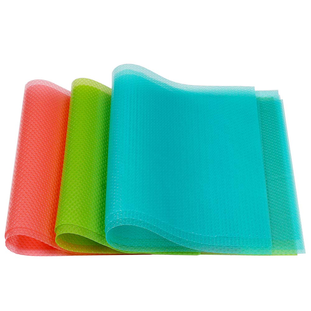 AKINLY 9 Pack Refrigerator Mats,Washable Fridge Mats Liners Waterproof Fridge Pads Mat Shelves Drawer Table Mats Refrigerator Liners for Shelves,3Red/3Green/3Blue