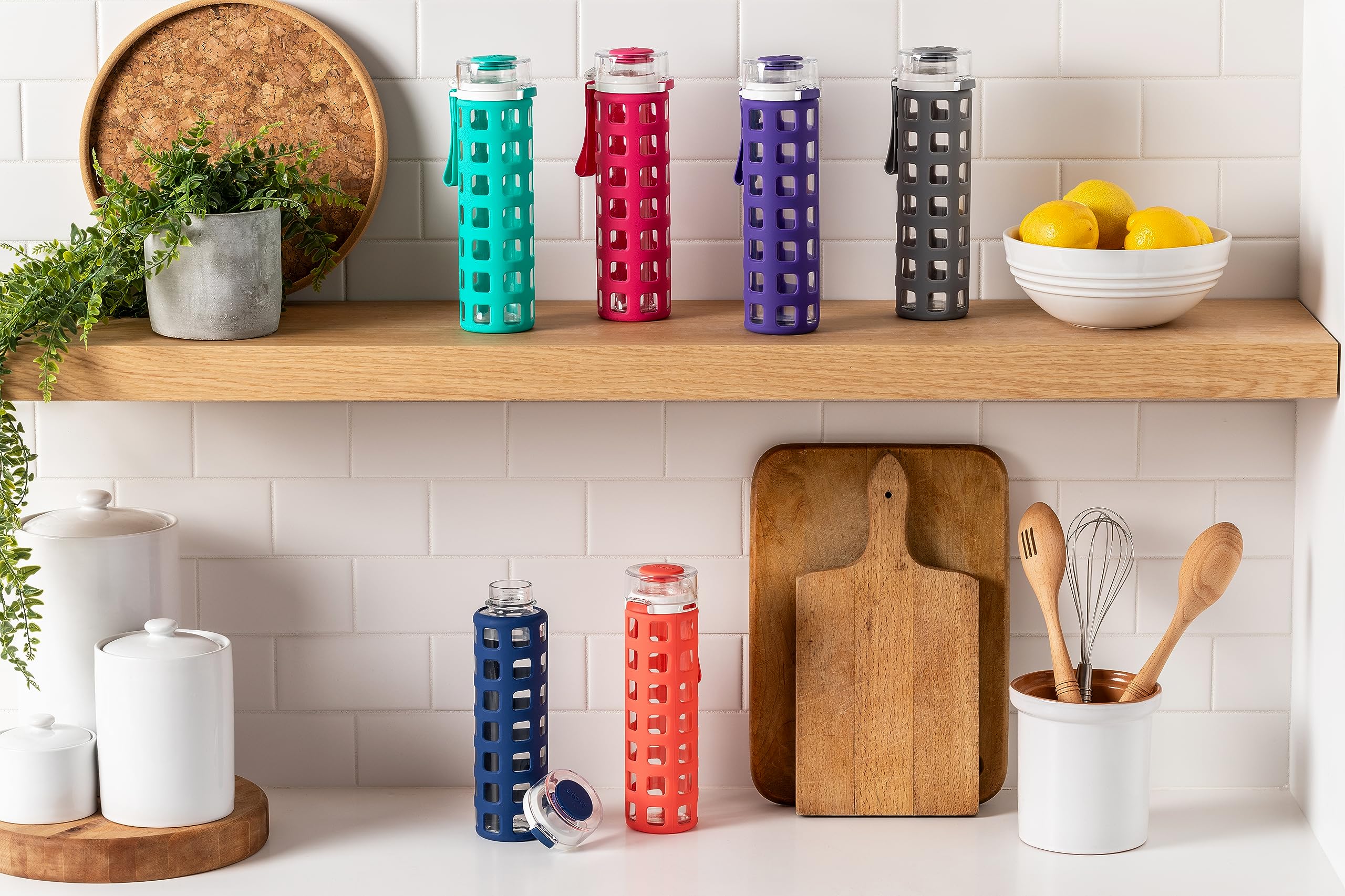 Ello Syndicate 20oz Reusable Glass Water Bottle with One-Touch Leak Proof Flip Lid and Protective Non-Slip Silicone Sleeve and Carry Loop for Coffee, Tea and Water, BPA-free, Dishwasher Safe, Mint