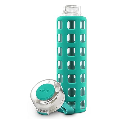 Ello Syndicate 20oz Reusable Glass Water Bottle with One-Touch Leak Proof Flip Lid and Protective Non-Slip Silicone Sleeve and Carry Loop for Coffee, Tea and Water, BPA-free, Dishwasher Safe, Mint