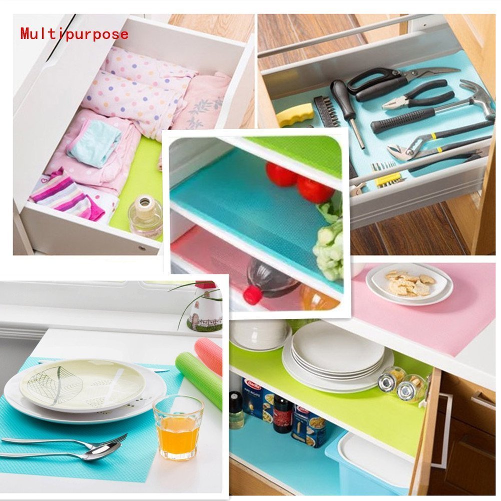 AKINLY 9 Pack Refrigerator Mats,Washable Fridge Mats Liners Waterproof Fridge Pads Mat Shelves Drawer Table Mats Refrigerator Liners for Shelves,3Red/3Green/3Blue