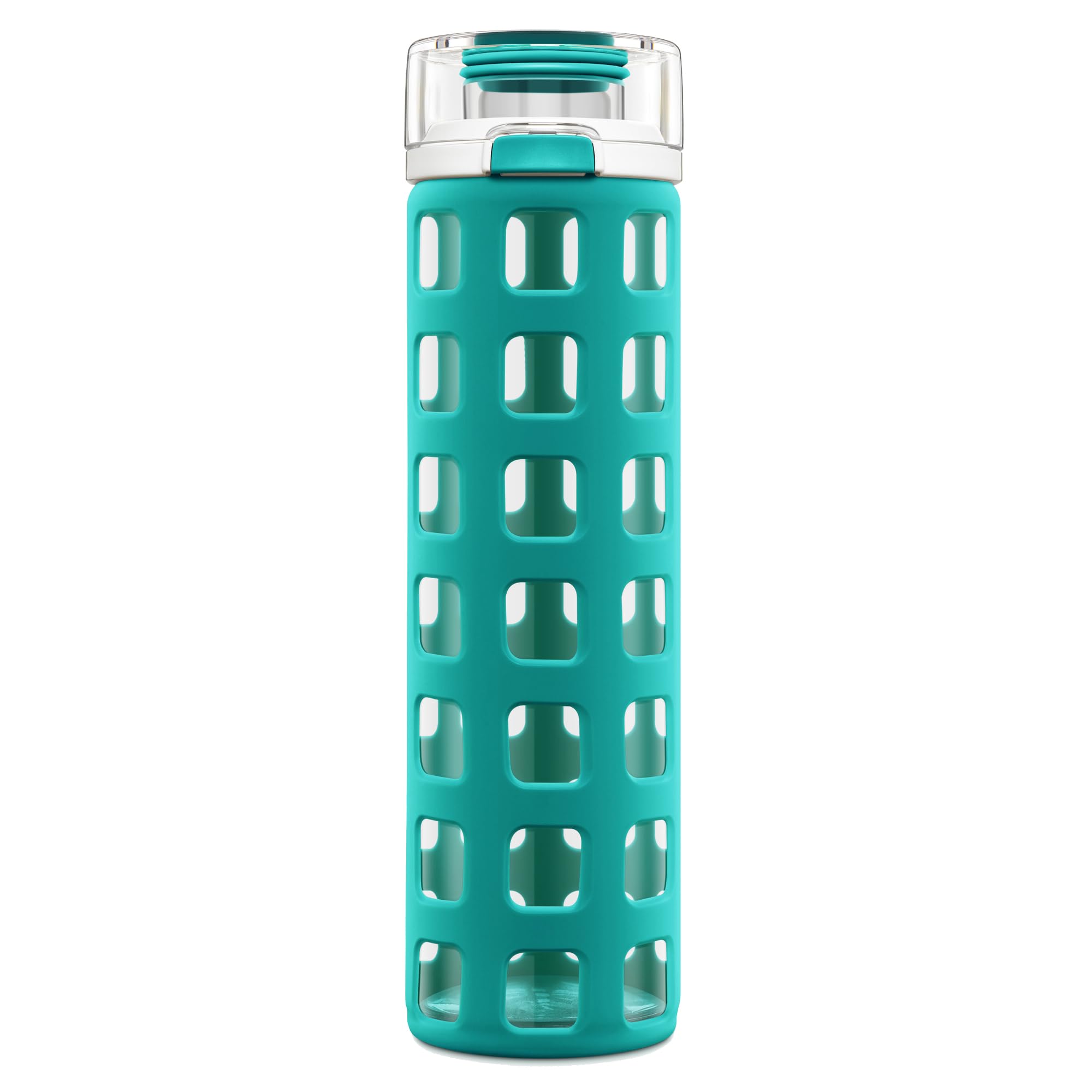 Ello Syndicate 20oz Reusable Glass Water Bottle with One-Touch Leak Proof Flip Lid and Protective Non-Slip Silicone Sleeve and Carry Loop for Coffee, Tea and Water, BPA-free, Dishwasher Safe, Mint
