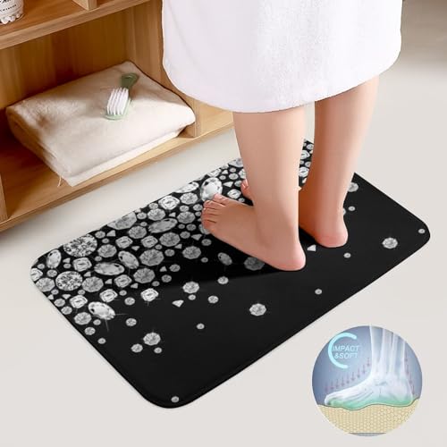 Bathroom Rug Set 2 Piece Diamonds Black Bath Rugs and U-Shaped Contour Toilet Rug, Non-Slip Bath Carpet Bath Mats for Bathroom 15.7"x23.6"