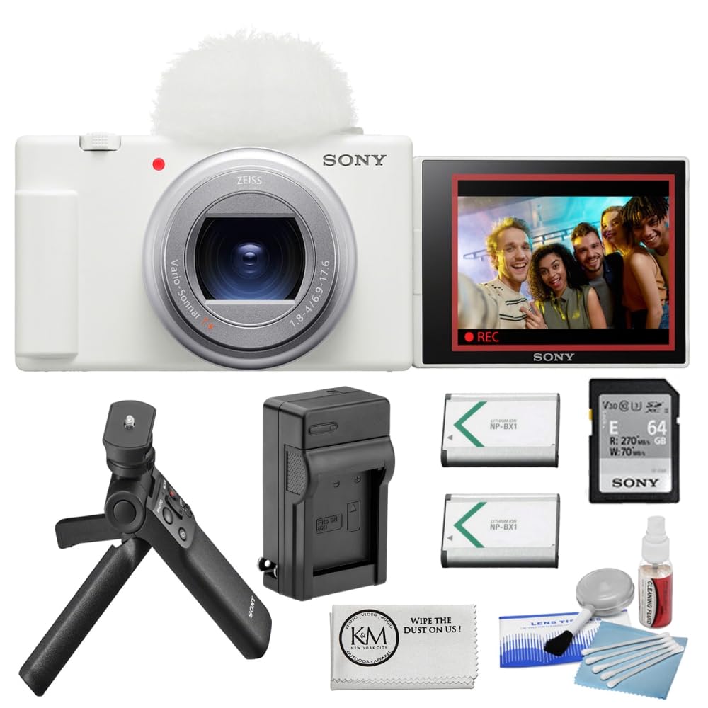 Sony ZV-1 II Digital Camera | White Bundled with Sony Vlogger Accessory Kit + NP-BX1 Battery + Battery Charger + Microfiber Cleaning Cloth + Camera Cleaning Kit (6 Items)