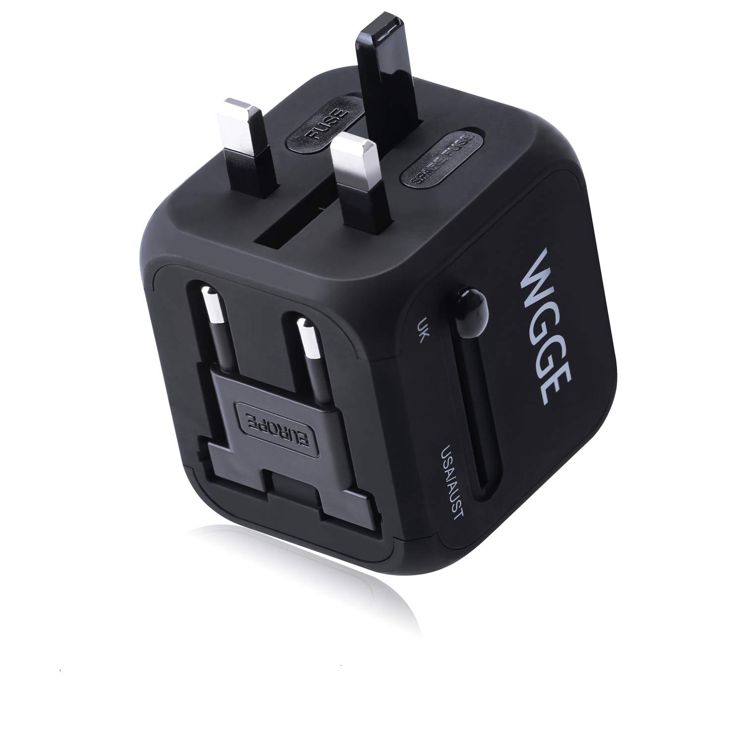 Travel Adapter,WGGE Multi-Nation Travel Adapter, All-in-one International Power Adapter with 2.4A Dual USB,Worldwide Power Adapter Wall Charger for US,UK,EU,AU,ASIA Cover more than150 countries BLACK