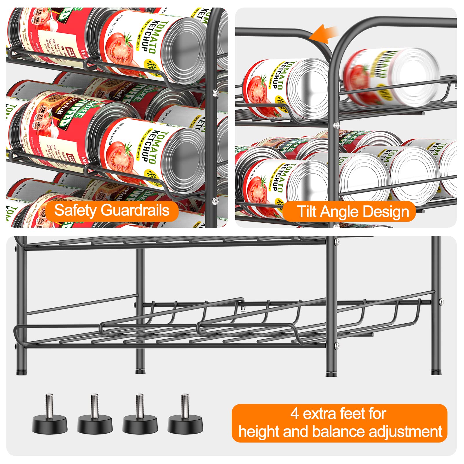 Can Rack Organizer 7 Tier Can Storage Dispenser Holds up to 84 Cans for Food Storage Can Storage Rack Holders for Kitchen Cabinet or Pantry, Black
