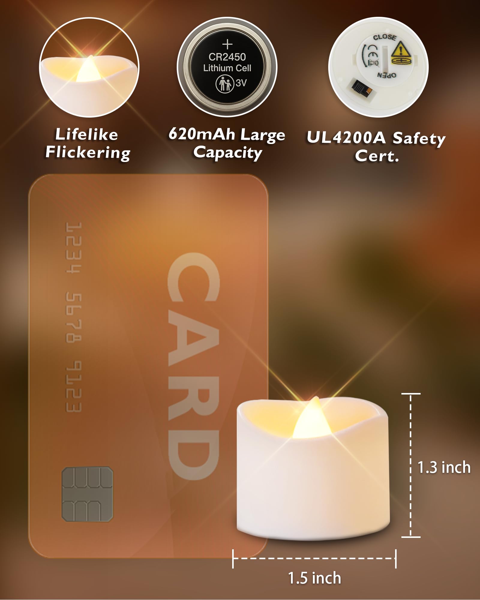 Homemory 48-Pack Battery Tea Lights Bulk, Long-Lasting Tea Lights Battery Operated, Flameless Flickering Romantic Wedding Candles for Wedding Proposal Anniversary Holiday Decor, Dia 1-2/5'', H 1-1/4''