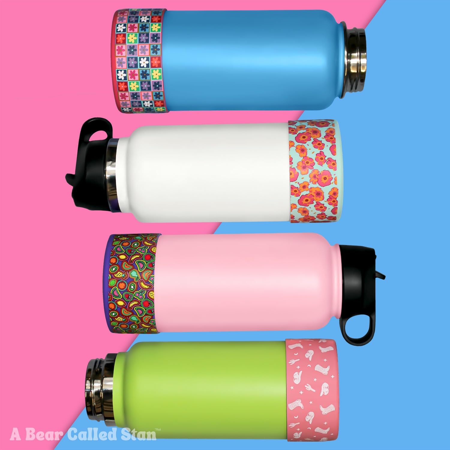 Silicone Water Bottle Boot for Stanley Cup, Hydro Flask, YETI, Owala, Simple Modern, HydroFlask Tumbler Bottles | SLIM | Berry Bouquet Check | Compatible with 12oz, 18oz, 20oz, 24oz, 32oz, 40oz