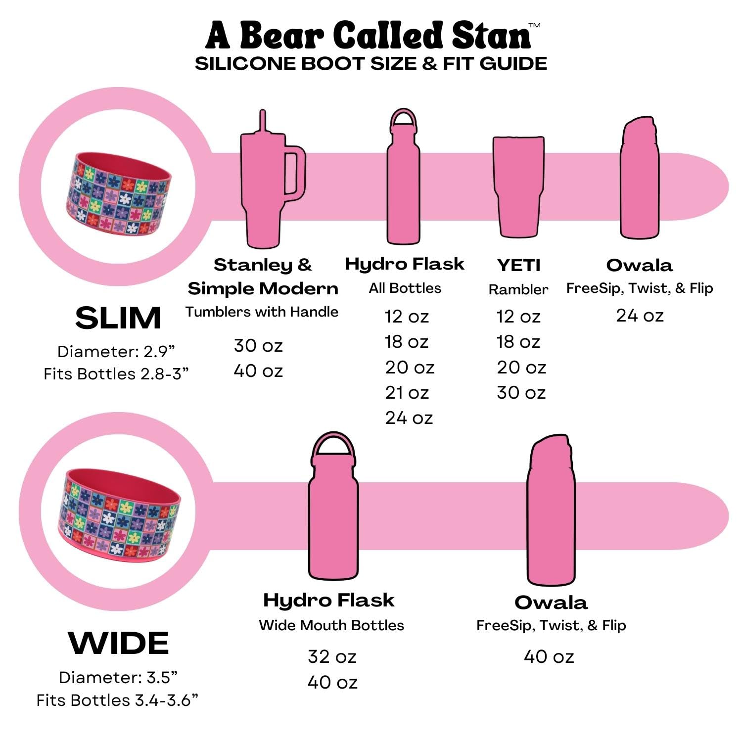 Silicone Water Bottle Boot for Stanley Cup, Hydro Flask, YETI, Owala, Simple Modern, HydroFlask Tumbler Bottles | SLIM | Berry Bouquet Check | Compatible with 12oz, 18oz, 20oz, 24oz, 32oz, 40oz